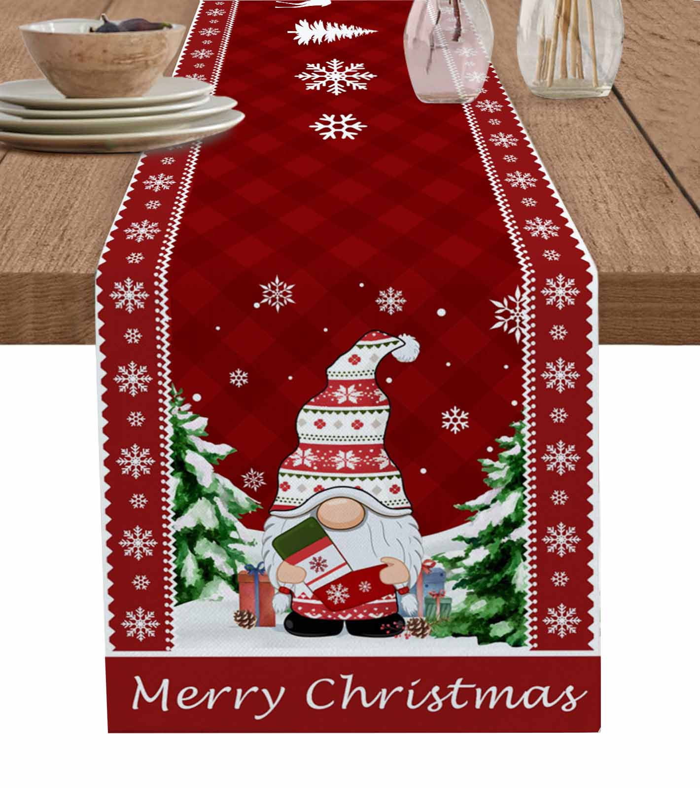 Red Gnomes Christmas Table Runner 72 Inches, Xmas Tree Snowflake Winter ...