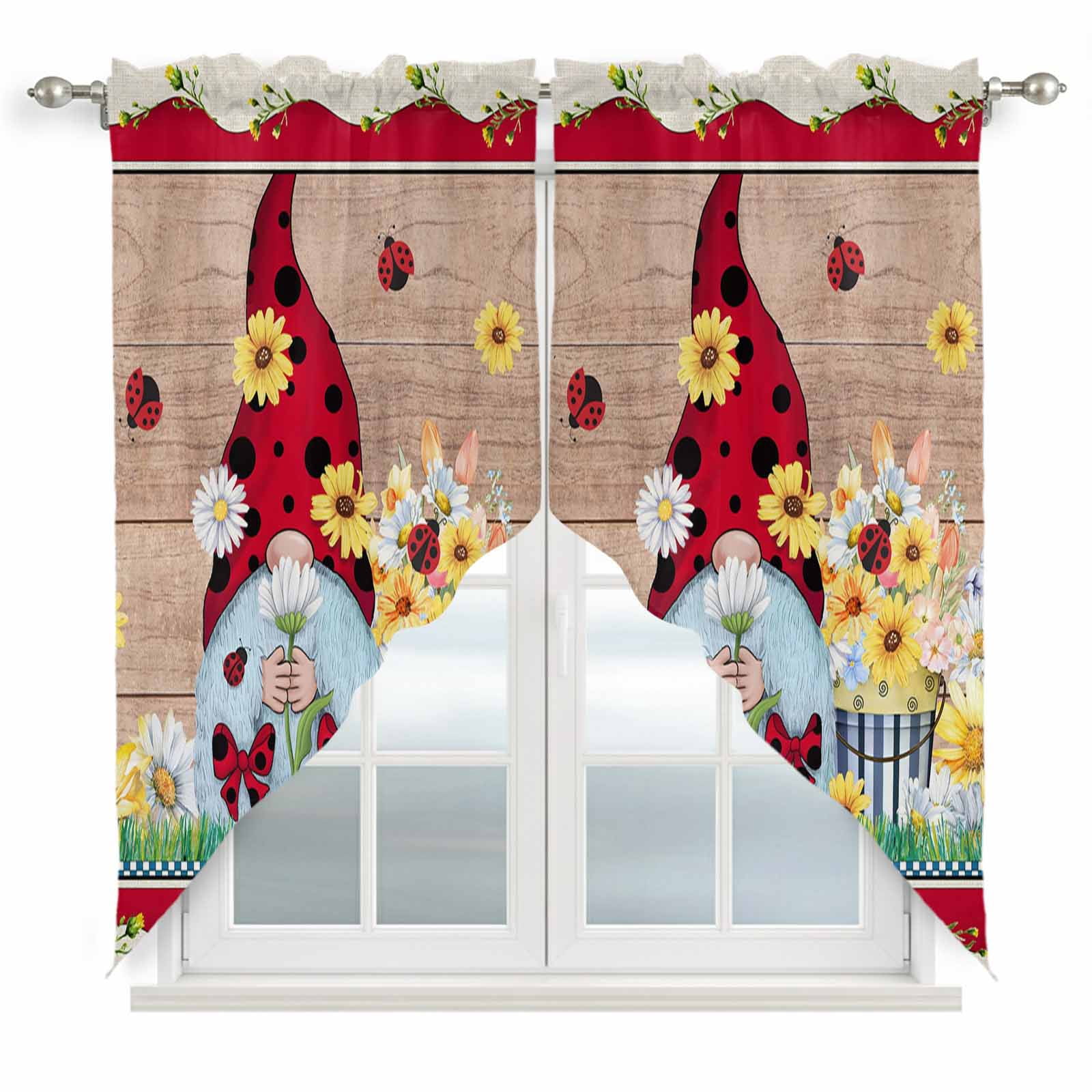 Red Gnomes Swag Valances for Windows, Kitchen Curtains 36 Inch Length 2 ...