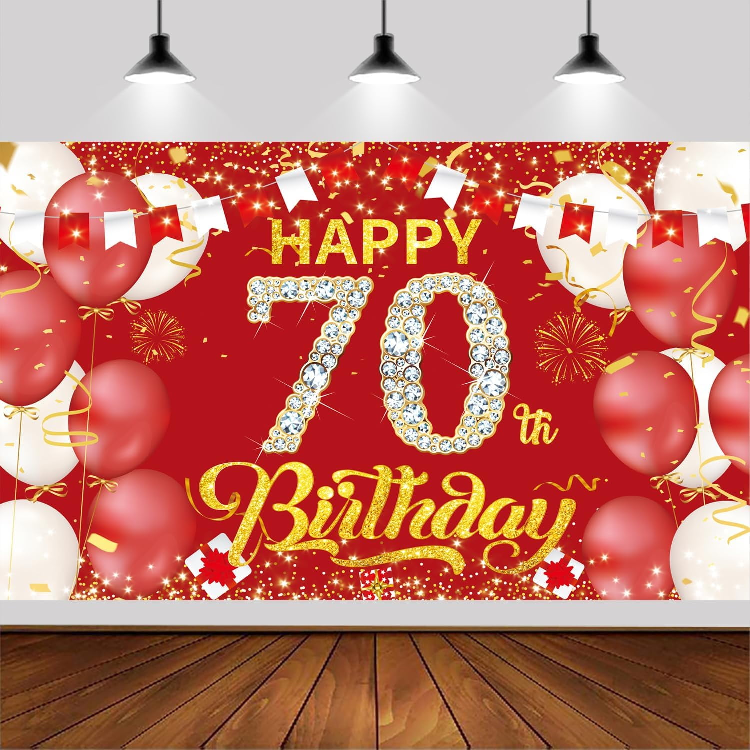Red Gold 70th Happy Birthday Backdrop,Red Gold Happy Birthday ...