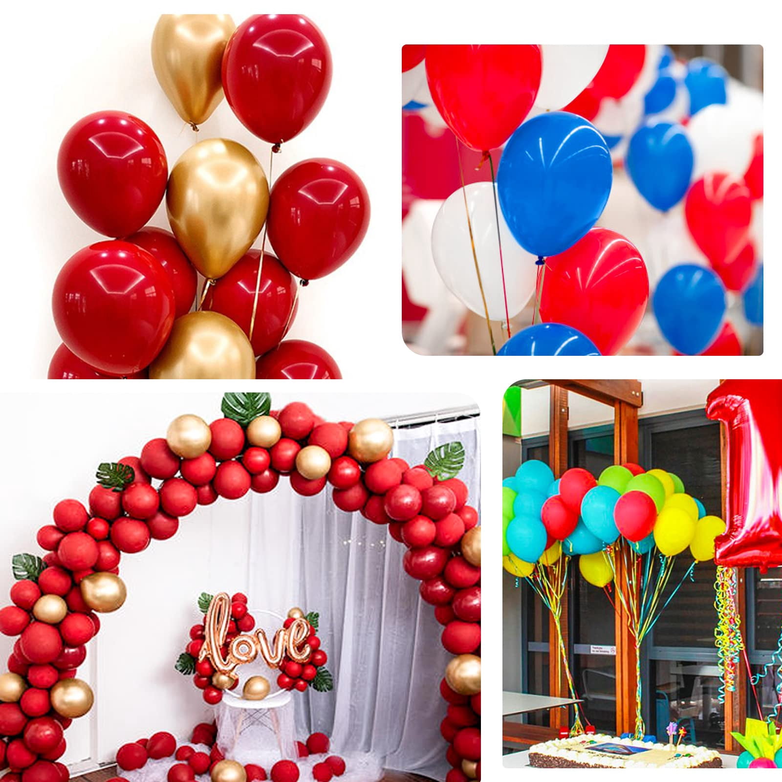 Red Gold Balloons AJH3 12 inch Royal Red Latex Balloon, Metallic Gold ...