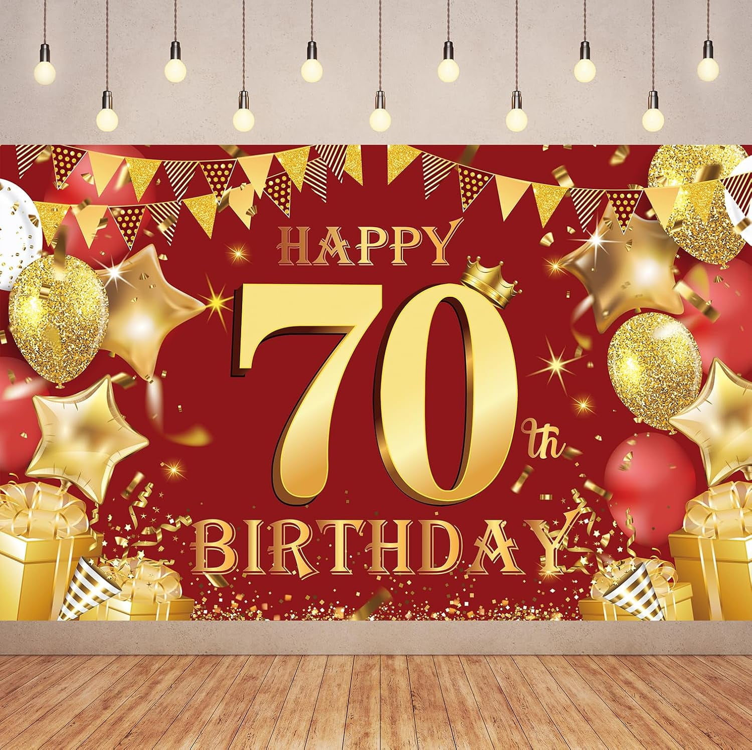 Red Gold Birthday Banner Party Decorations,Red Gold Happy 70th Birthday ...
