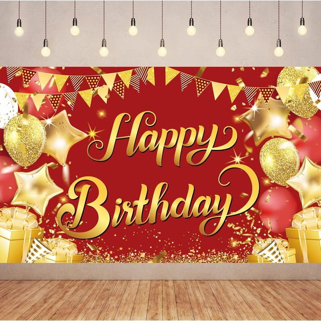 Red Gold Birthday Banner Party Decorations,Red Gold Happy Birthday ...
