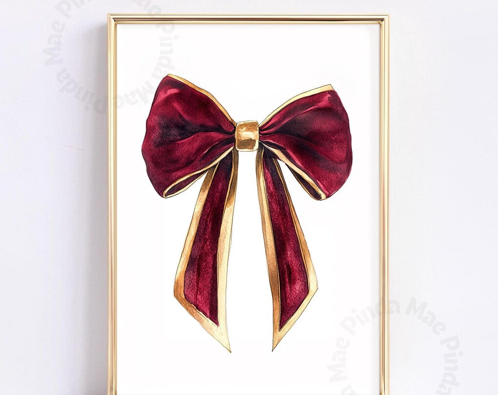 Red And Gold Bow Painting, Vintage Bow Print, Coquette Wall Art, Trendy ...