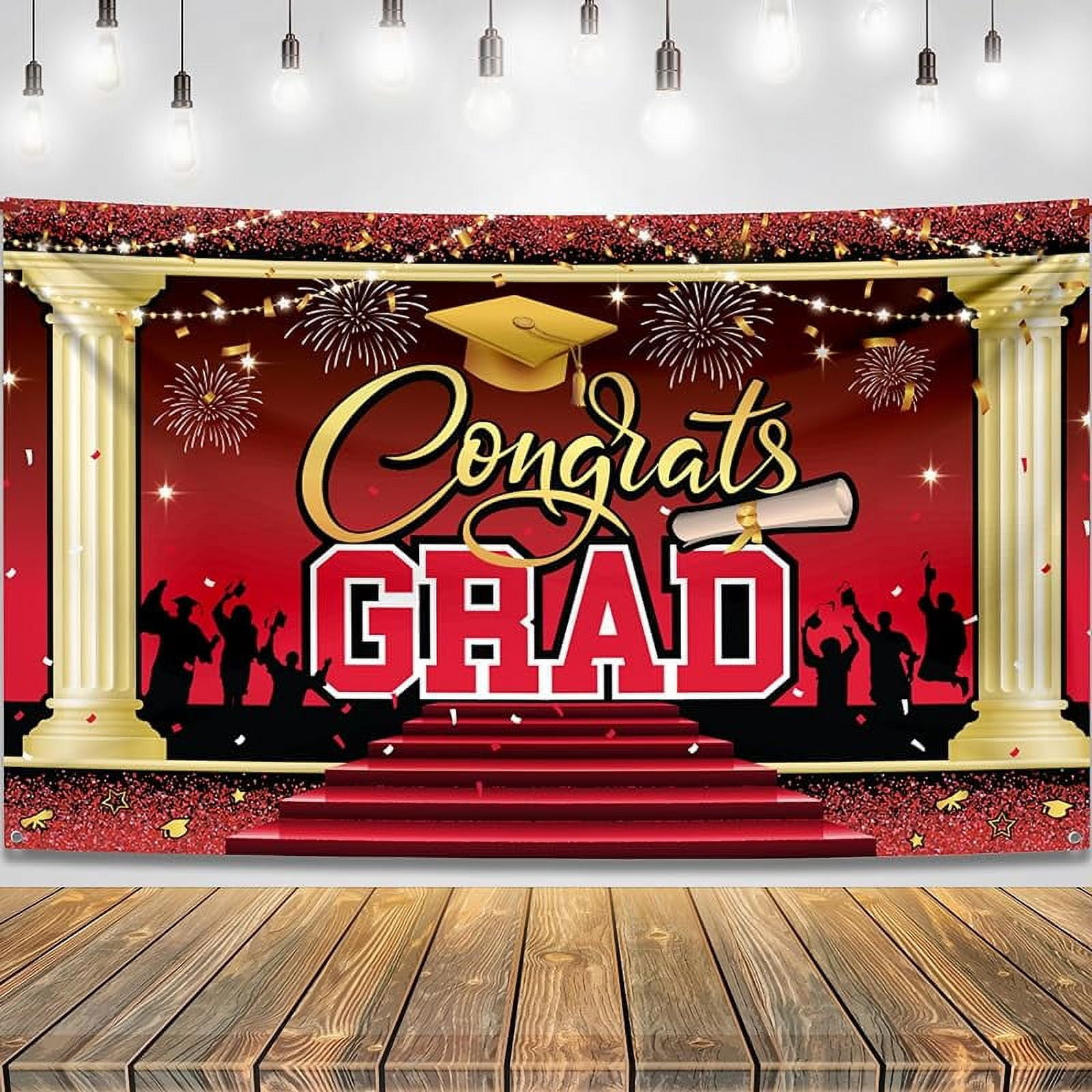 Red and Gold Congrats Grad Banner - XtraLarge, 72x44 Inch | Graduation ...