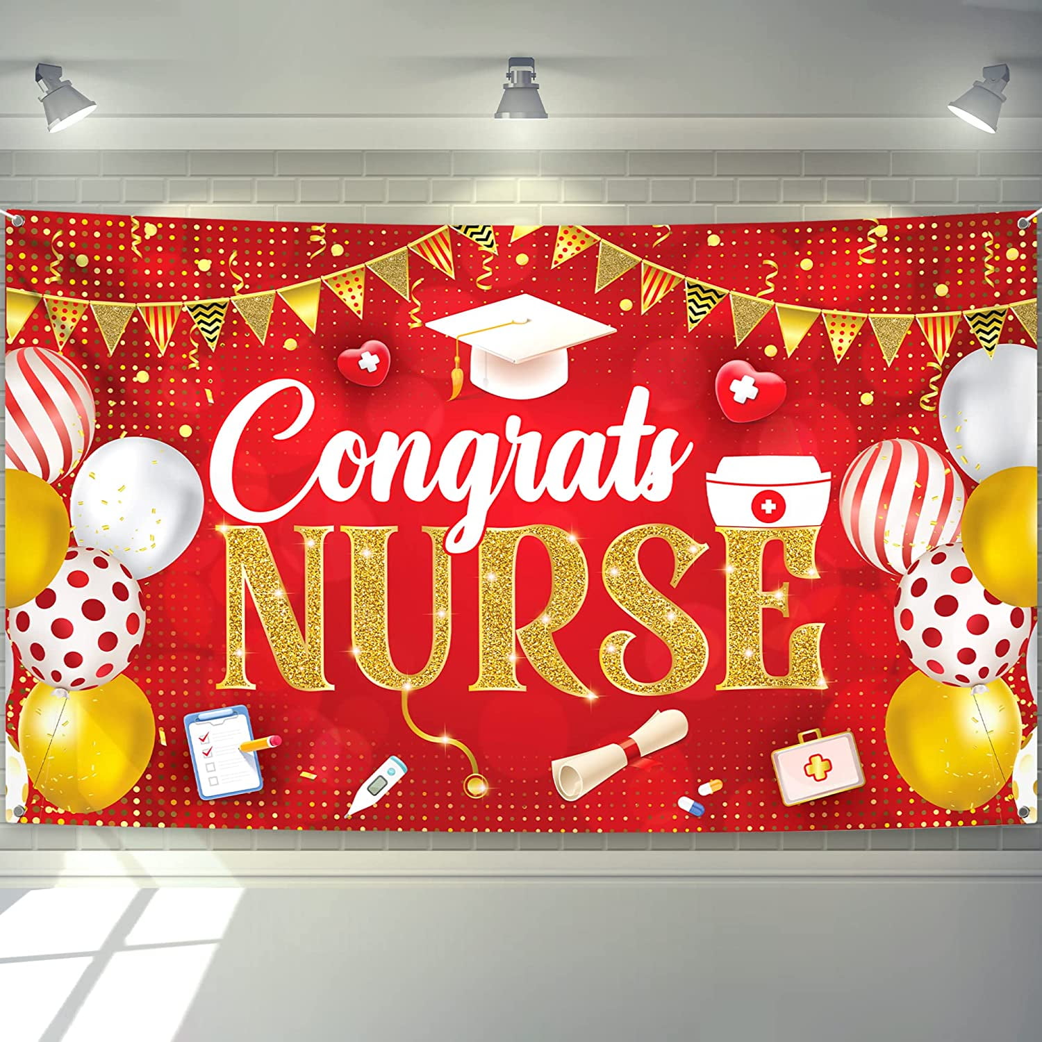 Red and Gold Congrats Nurse Banner, Nursing Graduation Decorations ...