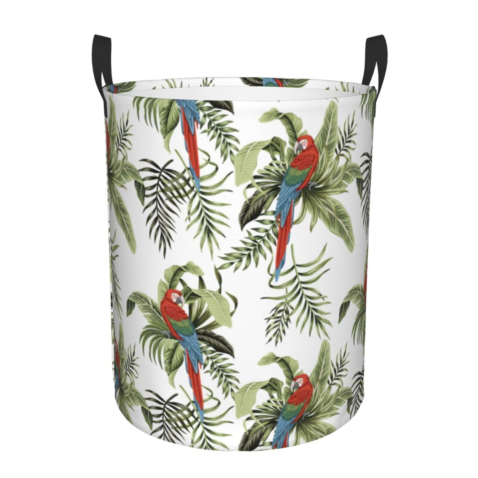 Red Gold Cute Macaw Parrot Plant Laundry Basket with Handles - Freestanding Laundry Hamper ...