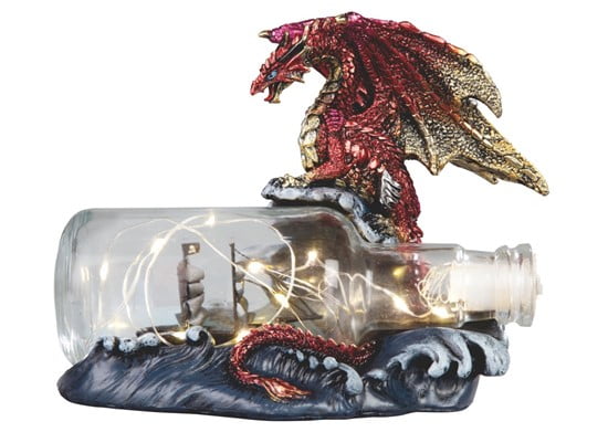 Red Gold Dragon On Ocean Waves Rock With Ship Trapped in LED Bottle ...