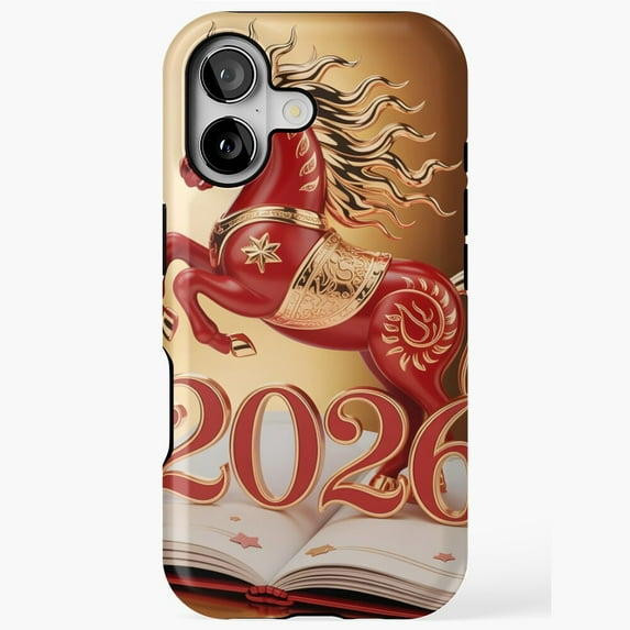 Red Gold Fire Horse 2026 Art Design Phone Case with iPhone 17 to 11 Pro ...