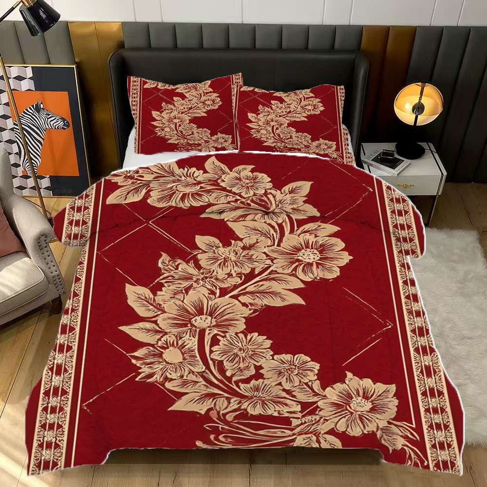 Red Gold Floral Ornate Design Comforter Set Full Size Bedding Set For ...