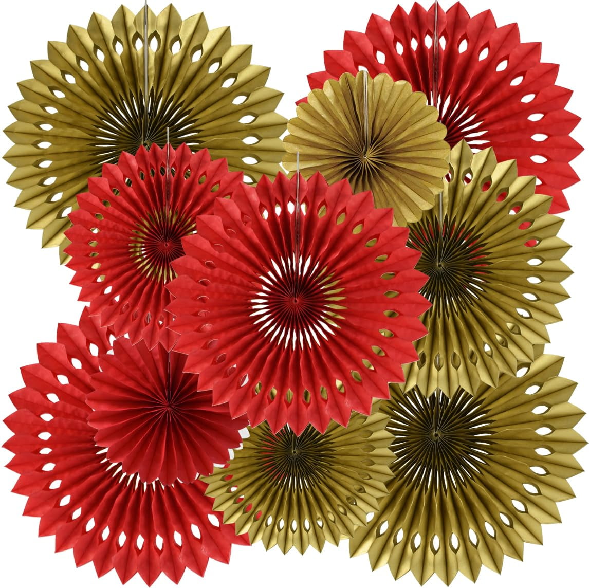 Red Gold Hanging Honeycomb Round Paper Fans Decoration Wedding Theme ...