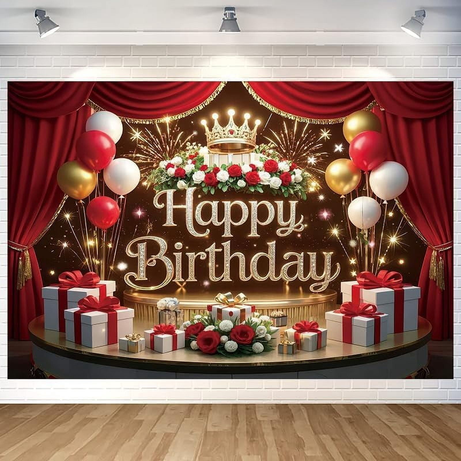 Red Gold Happy Birthday Backdrop Banner Red Gold Photography Background ...