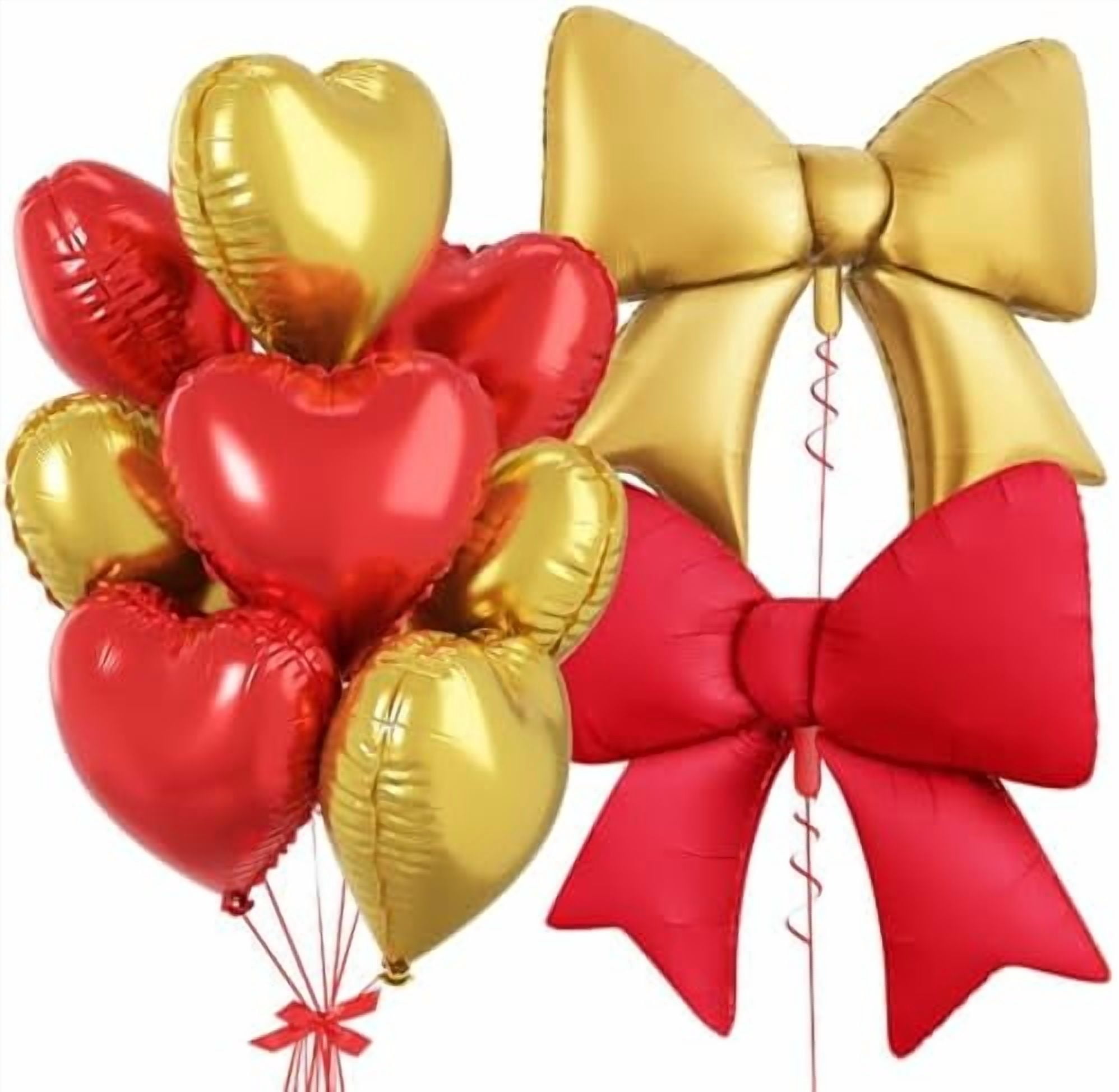 Red Gold Heart Balloons, Red Bow Balloons, 10Pcs 18 Inch Heart Shaped ...