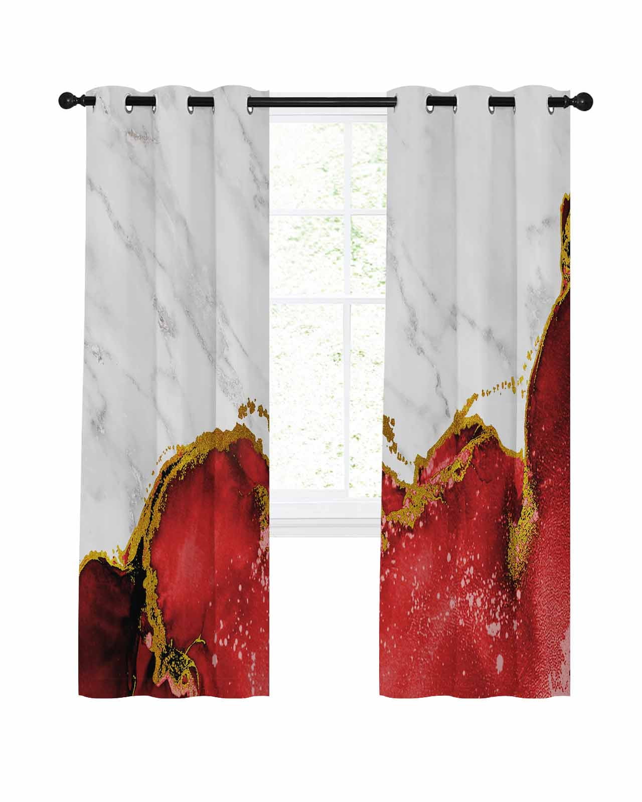 Red Gold Marble Blackout Curtains 90 Inches Length, Modern Abstract ...