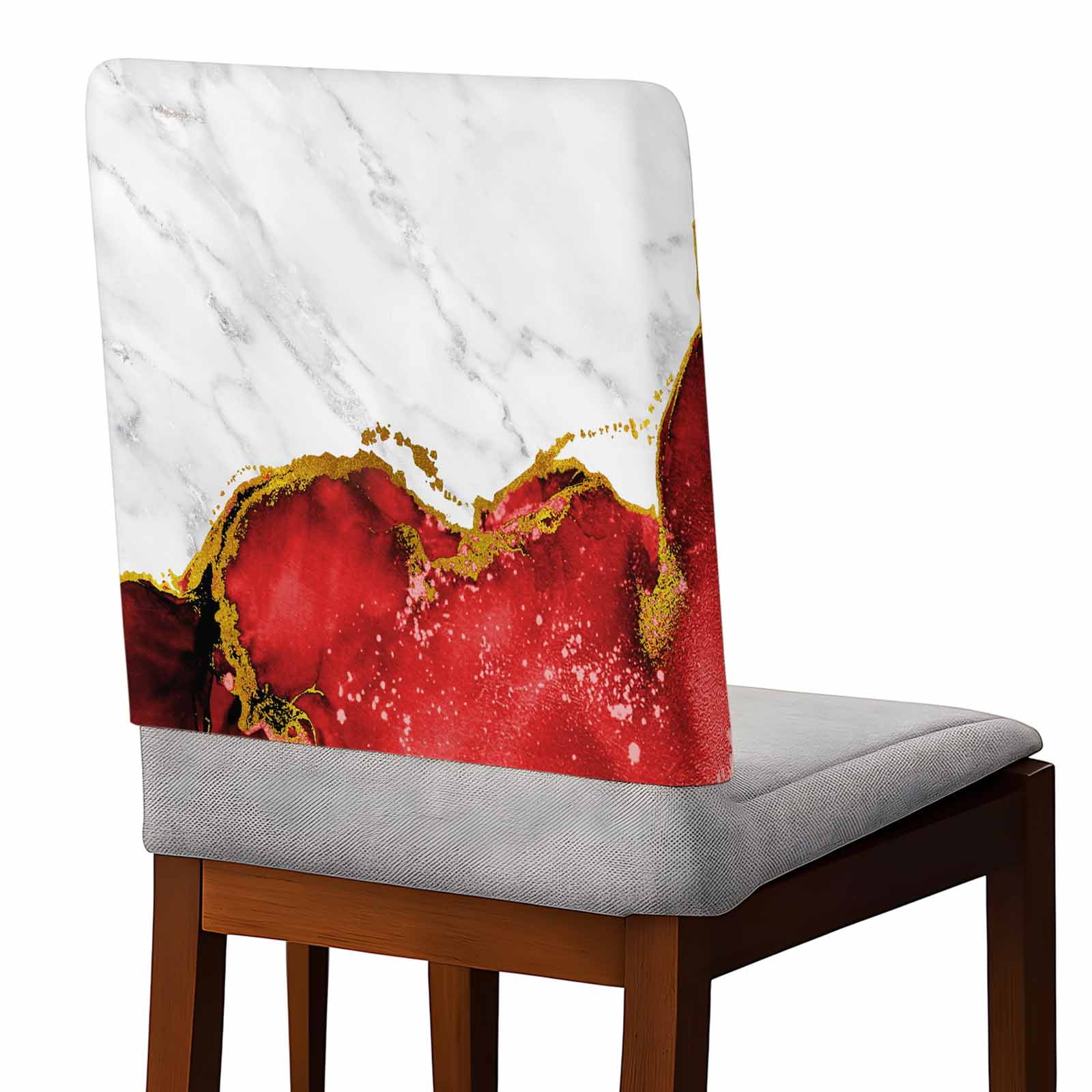 Red Gold Marble Chair Back Covers for Dining Chairs 4 Pack, Washable ...