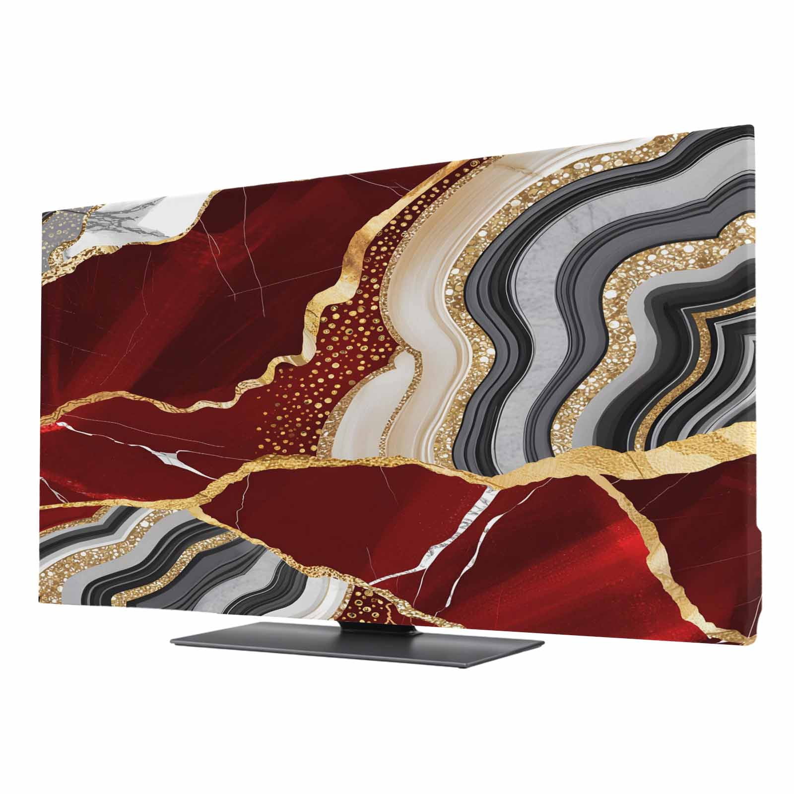 Red Gold Marble TV Dust Cover 43 Inch, Glitter Geometric Marble Foil ...