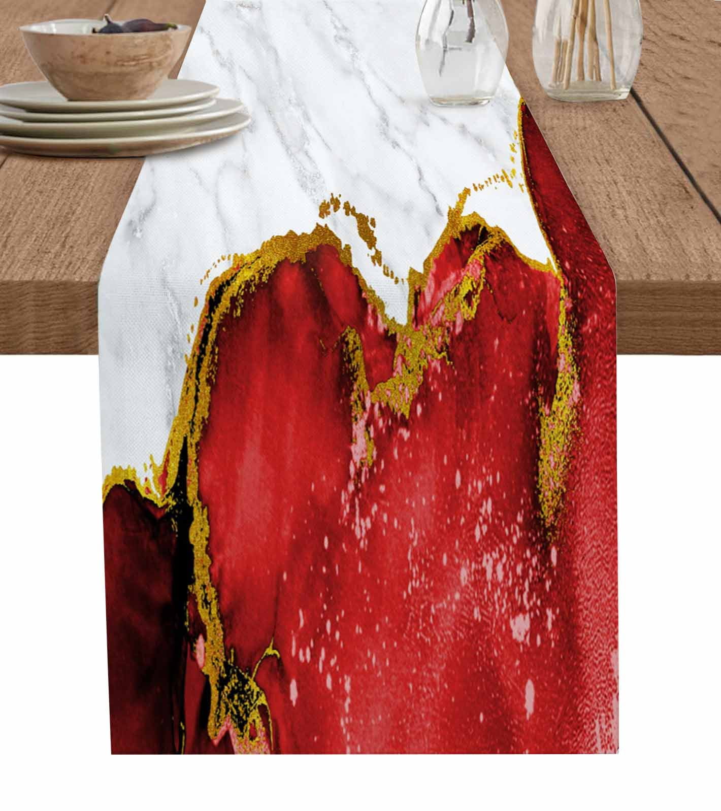 Red Gold Marble Table Runner 72 Inches, Modern Abstract Marble Crack ...