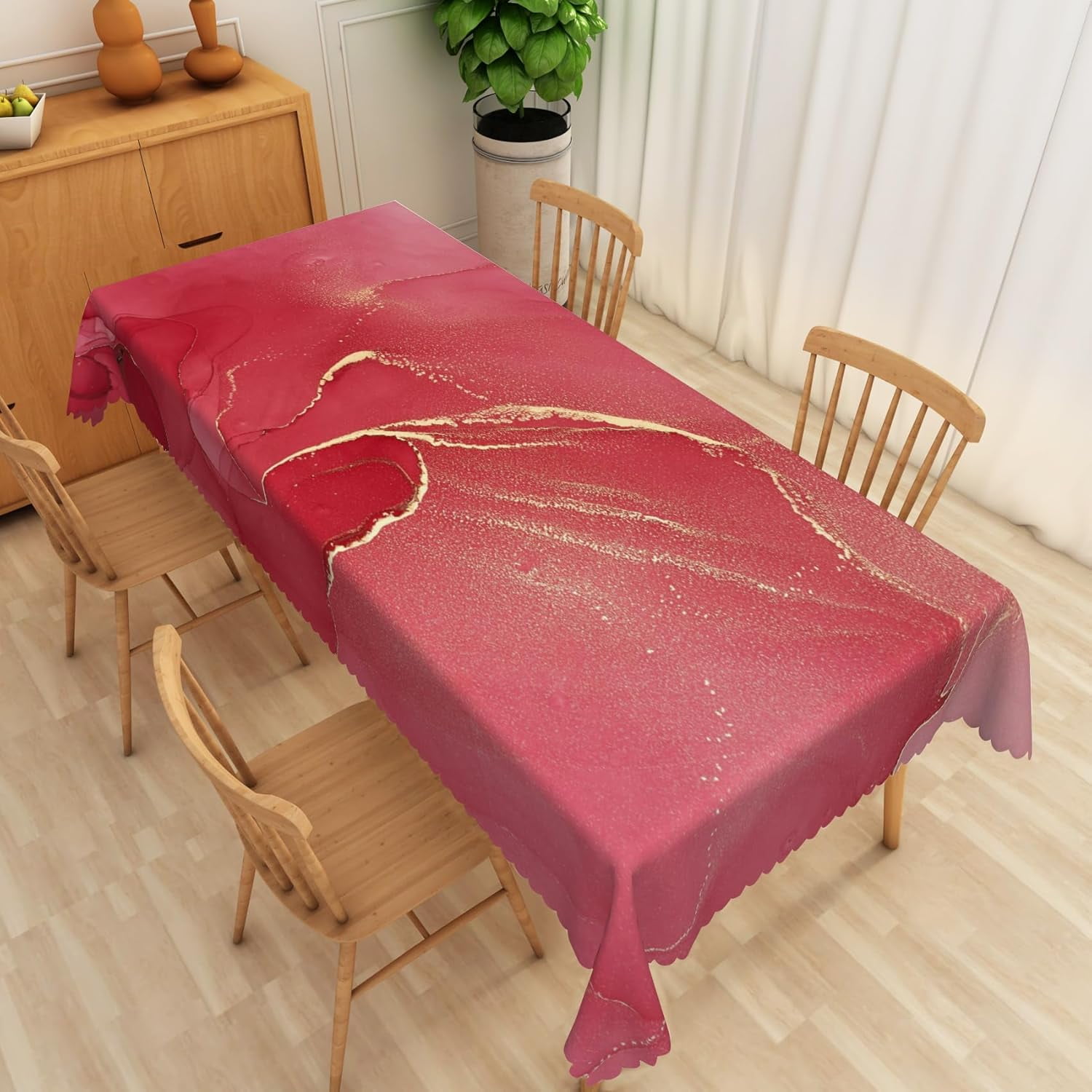Red Gold Marble Texture Tablecloth,70x108 Inch Modern Abstract Golden ...