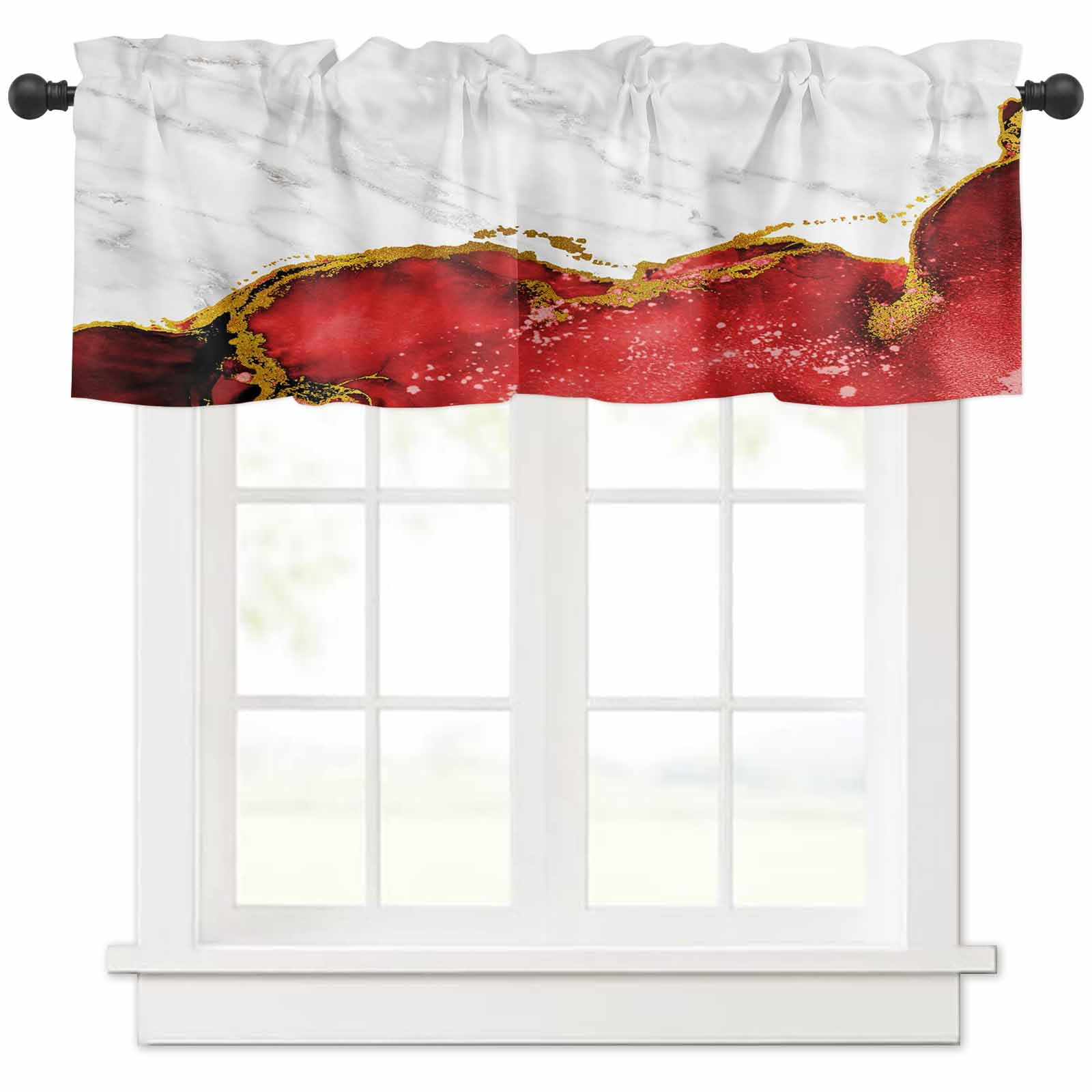 Red Gold Marble Valances for Windows Farmhouse Kitchen Curtains ...