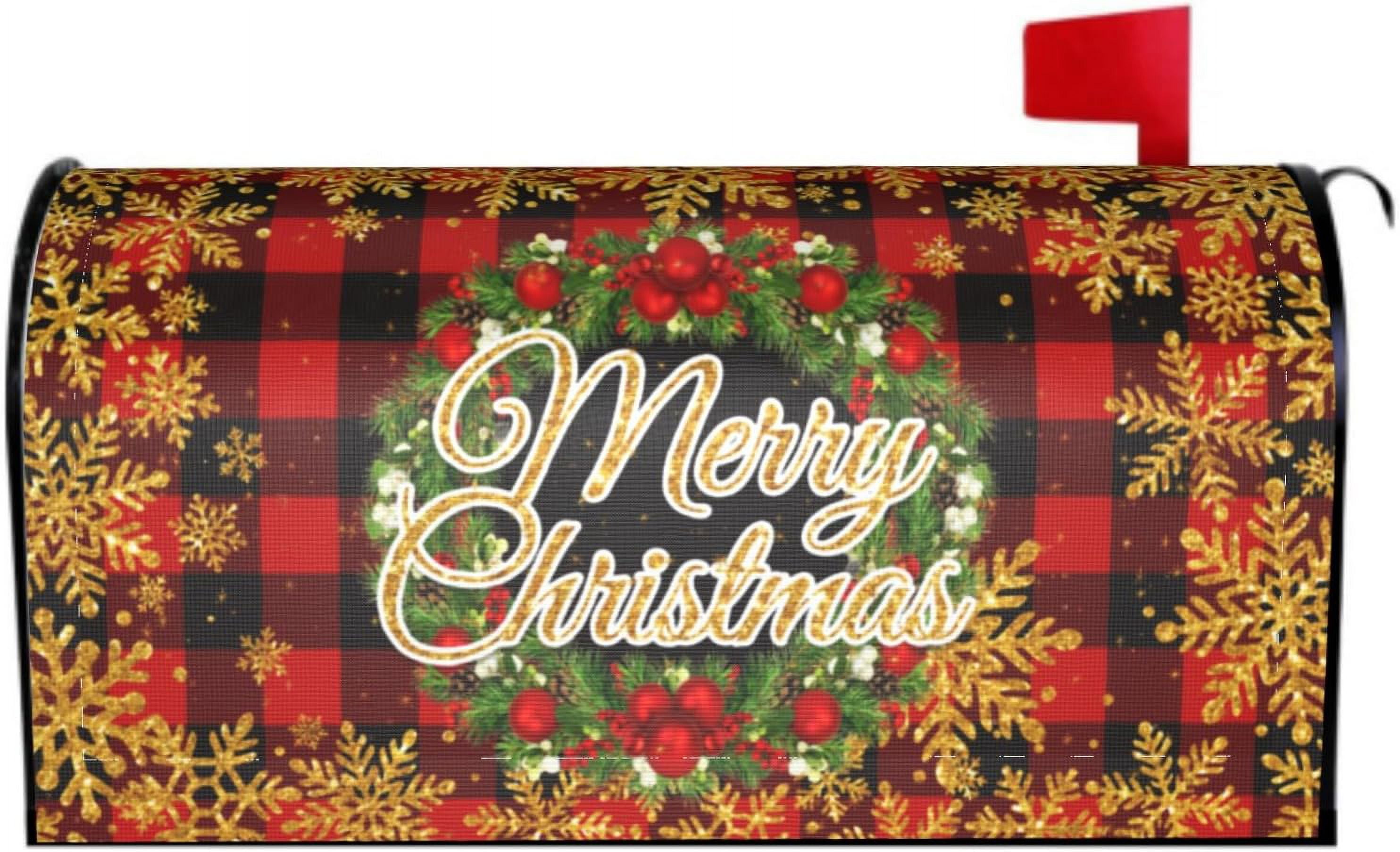 Red Gold Merry Christmas Mailbox Covers Magnetic Oversized 25.5 X 21 ...