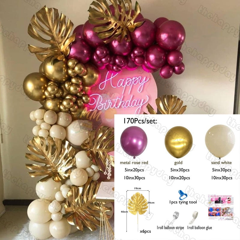 Red Gold Sand White Balloons Arch Garland Kit Metal Magenta Balloons ...