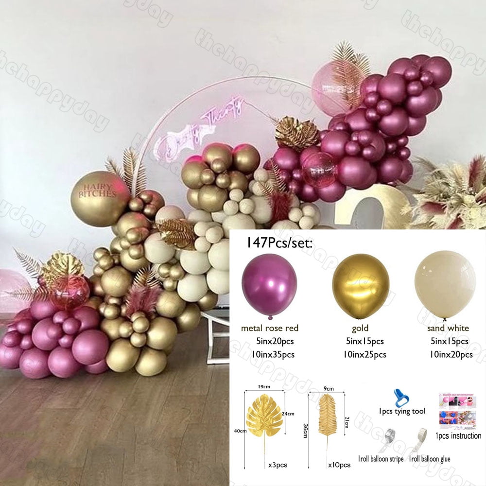Red Gold Sand White Balloons Arch Garland Kit Metal Magenta Balloons ...