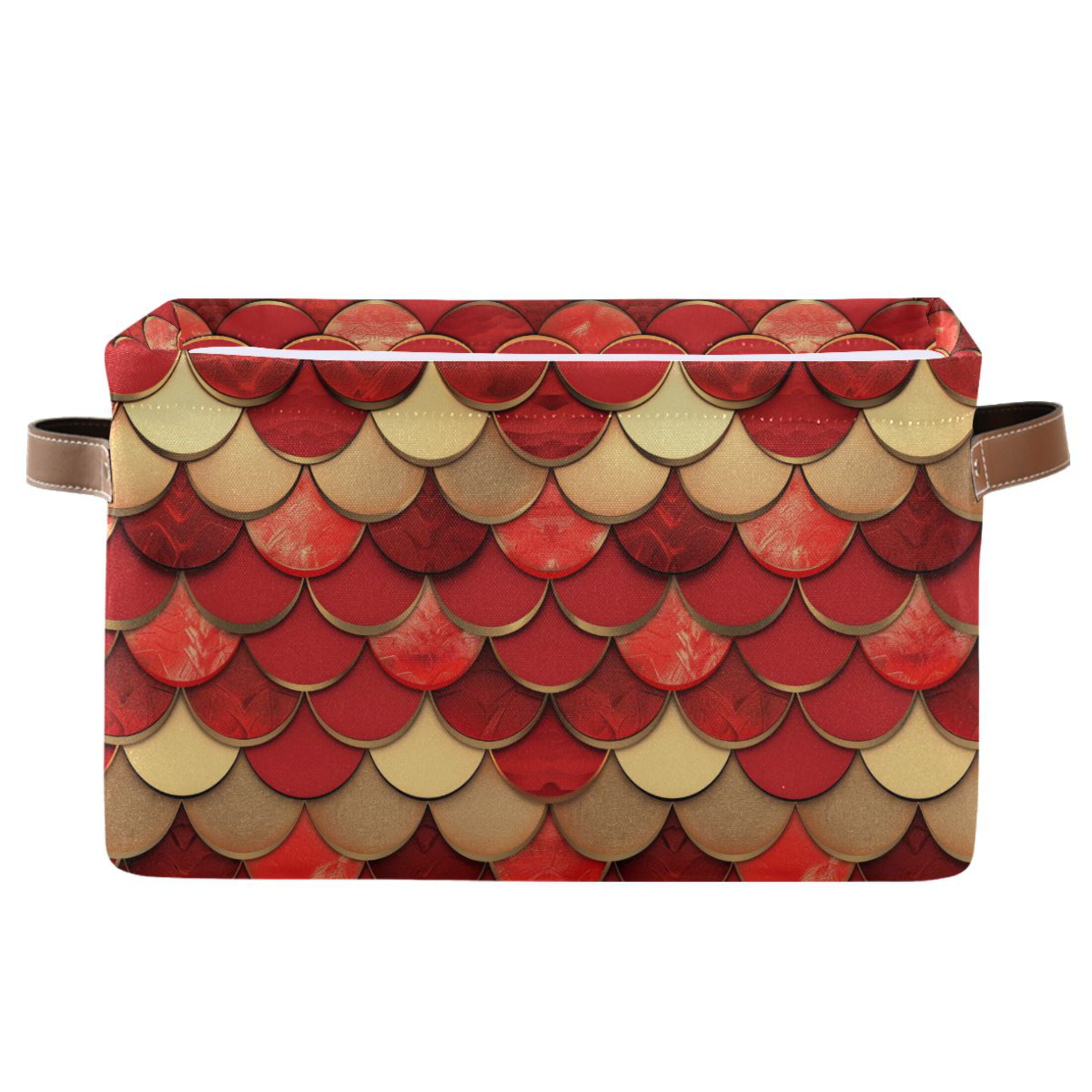 Red Gold Scales Storage Bins with Handle Fabric Organizer Basket Foldable Box 1 Pack 14.2x10.2x8 ...