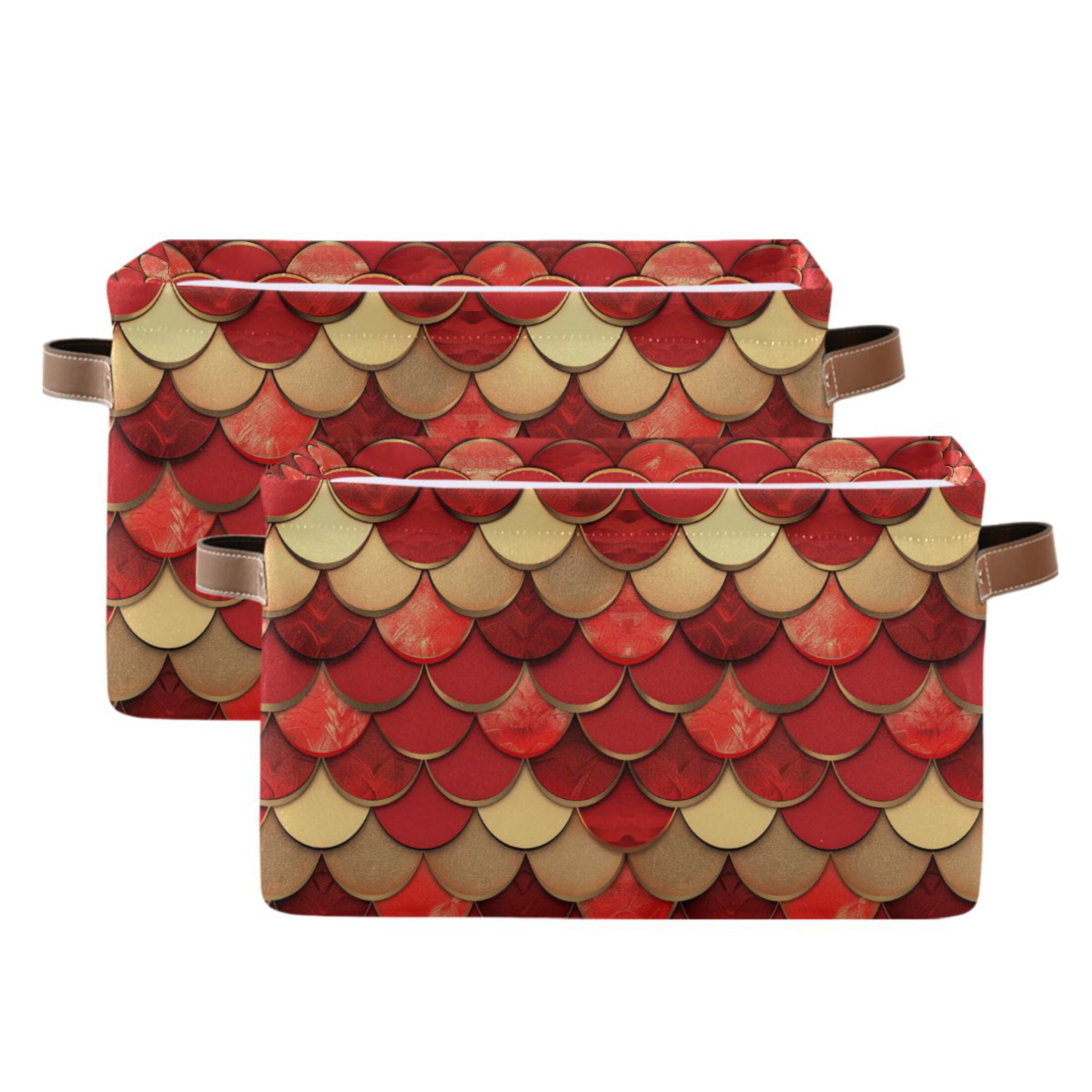 Red Gold Scales Storage Bins with Handle Fabric Organizer Basket ...