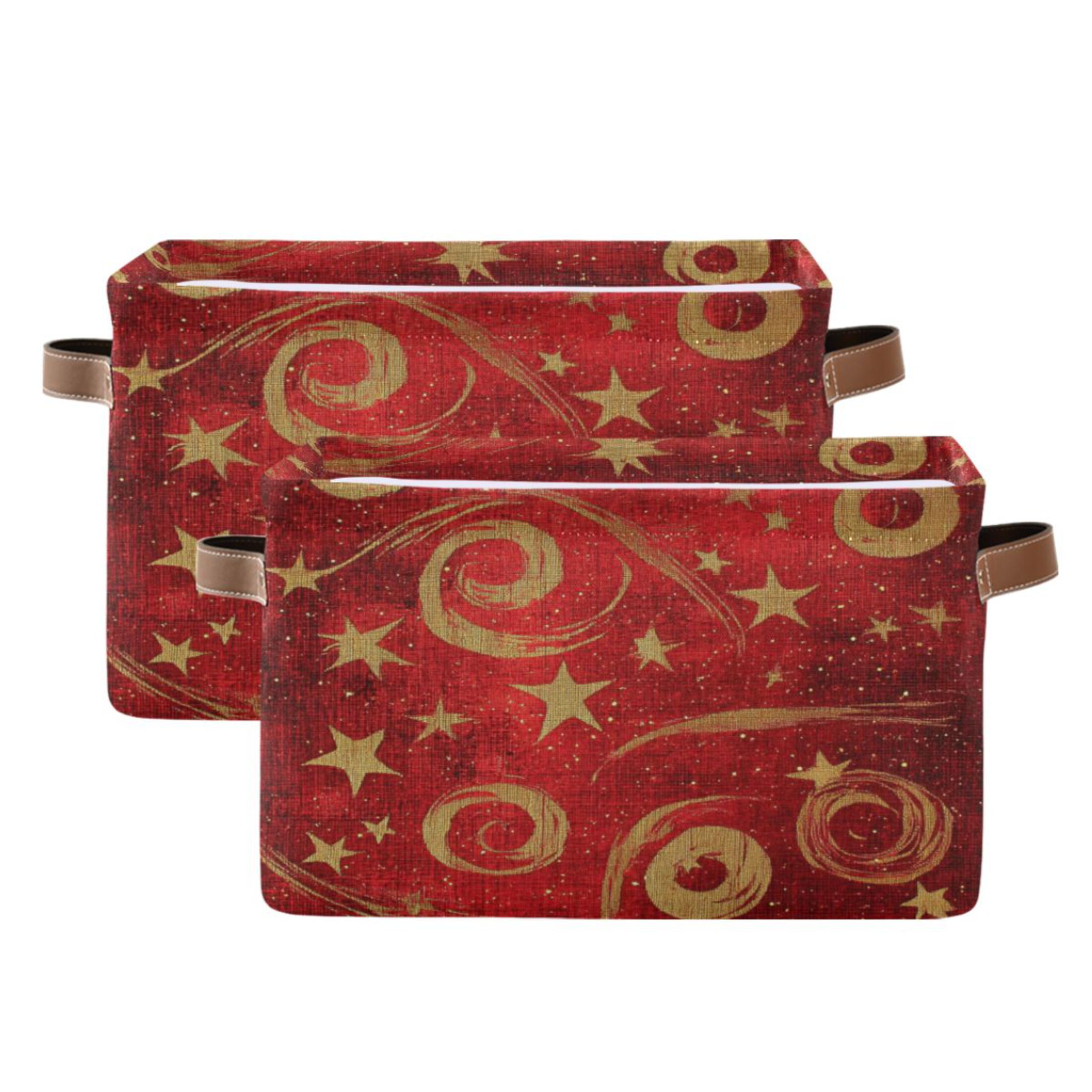Red and Gold Star Swirls Foldable Storage Basket,Canvas Fabric Foldable ...