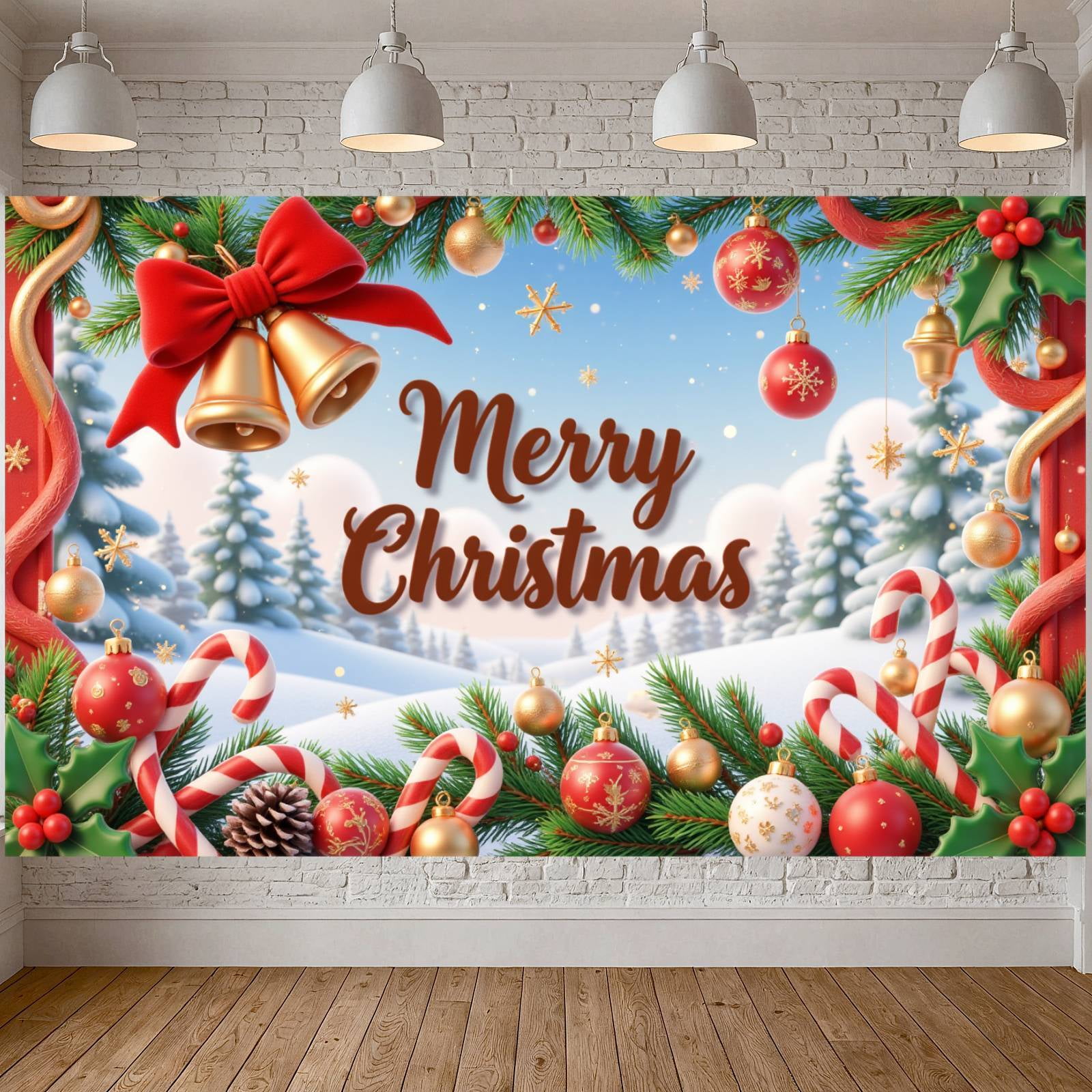 Red Gold Theme Merry Christmas Banner Festive Xmas Display Christmas ...
