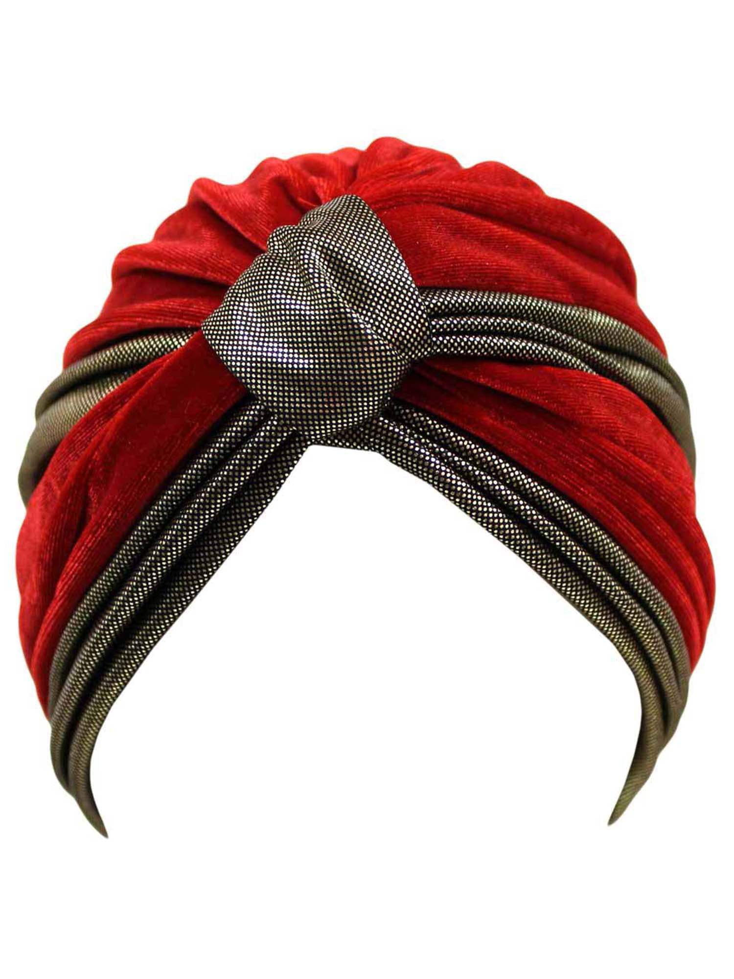 Red & Gold Velour Fashion Turban Head Wrap - Walmart.com