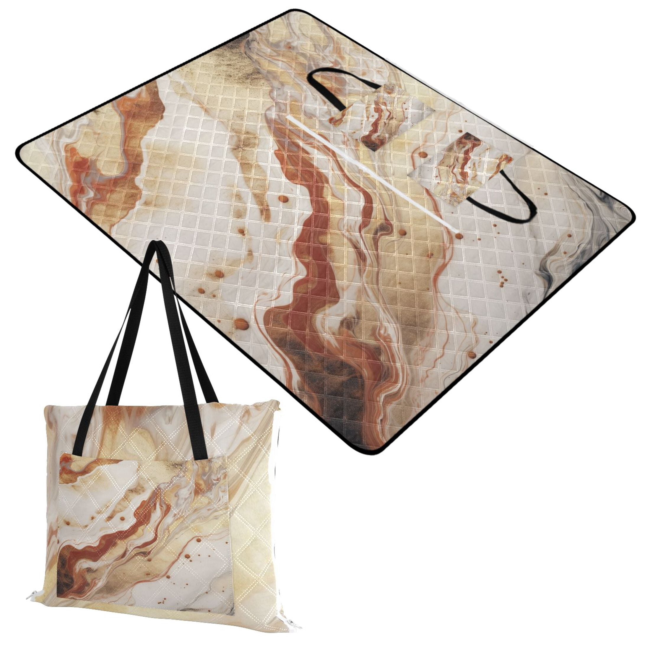 Red Gold White Marble Extra Large Picnic Beach Blanket Waterproof Sand ...