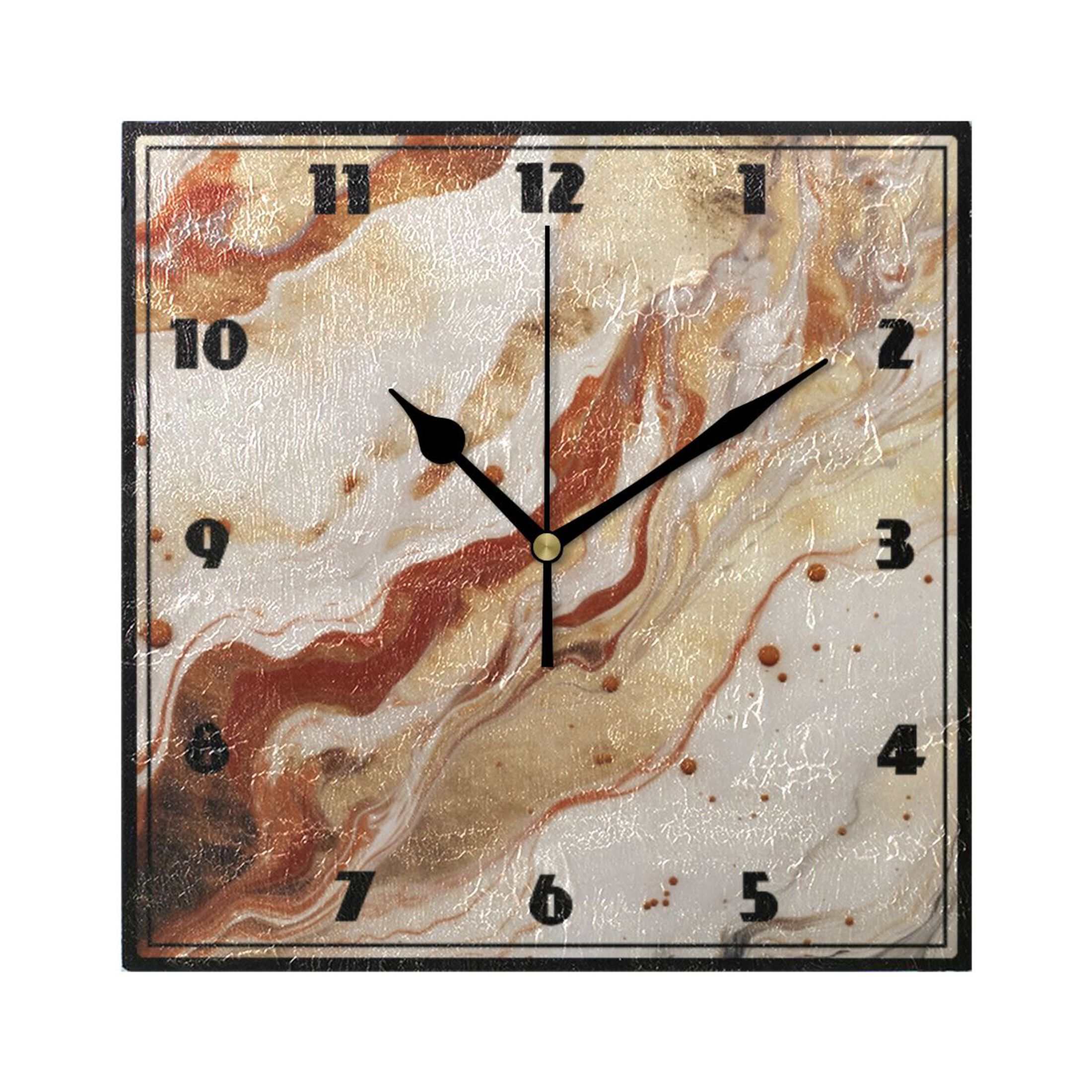 Red Gold White Marble Wall Clock 7.78" Non-Ticking Silent Battery ...