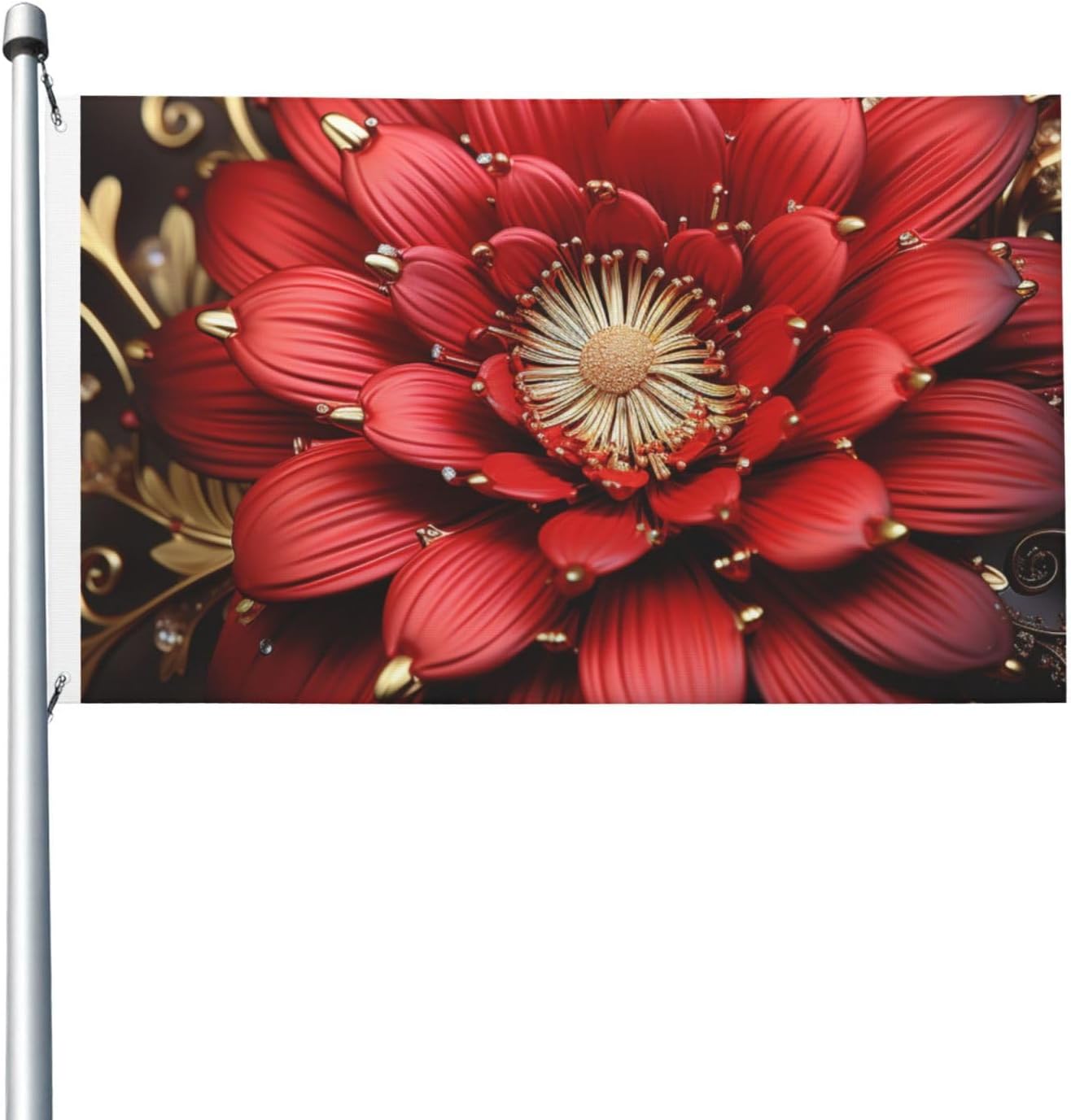 Red Gold flower Flag 4.85x8 ft Flags for Outside Funny Banner Garden ...