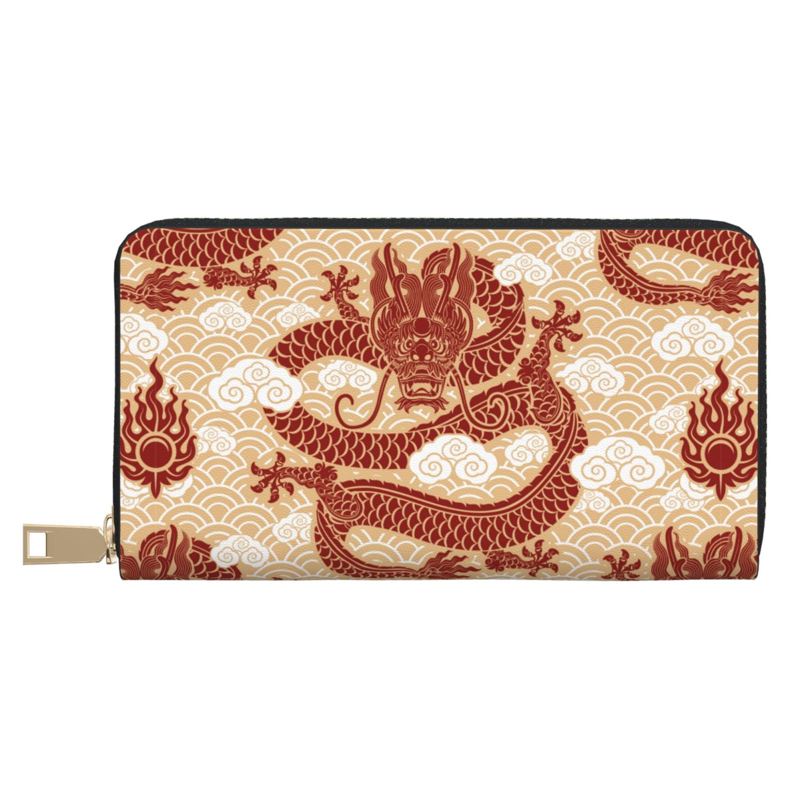 Red Golden Dragon Clouds Wallet Women, Leather Bifold Multi Card Wallet ...