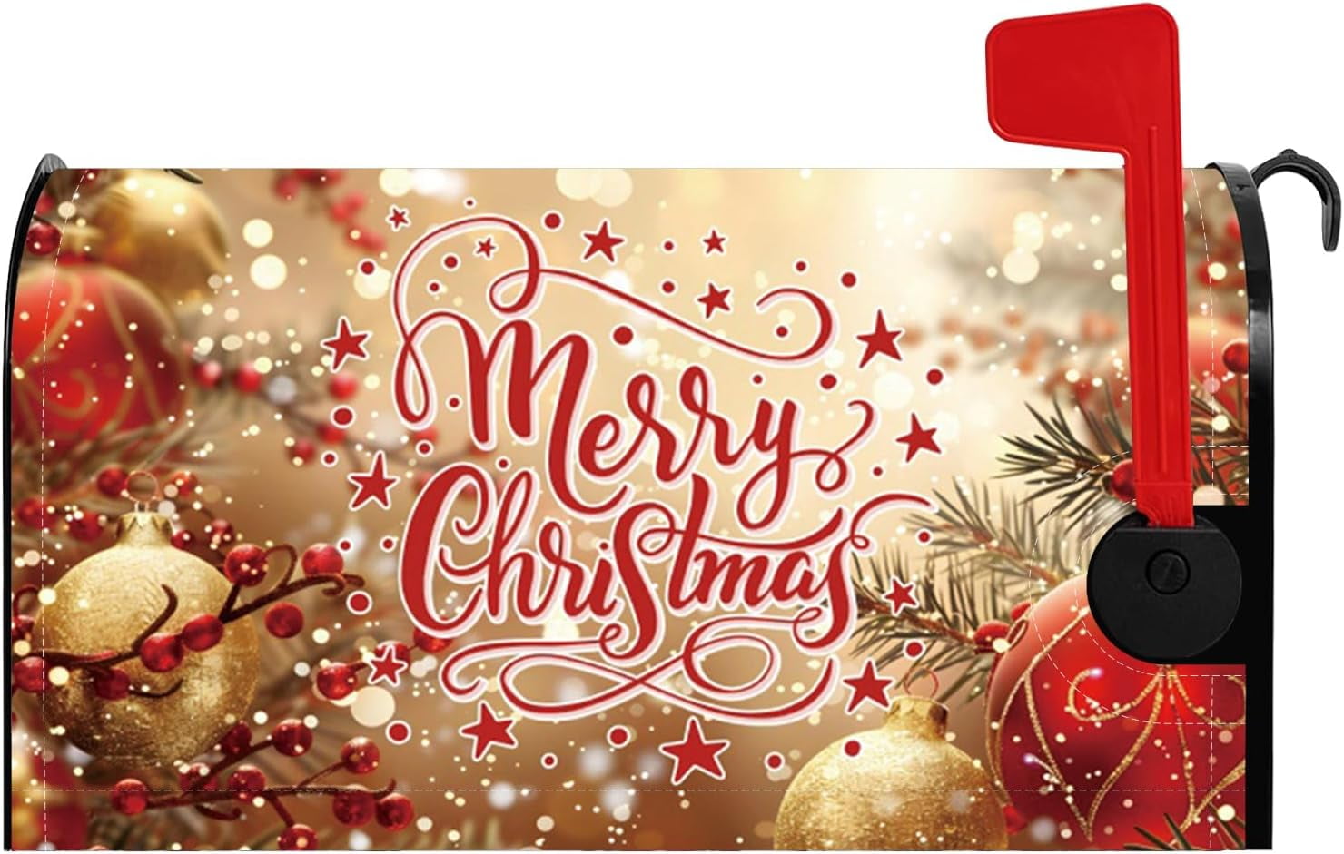 Red Golden Merry Christmas Mailbox Cover Luxury Baubles Stars ...
