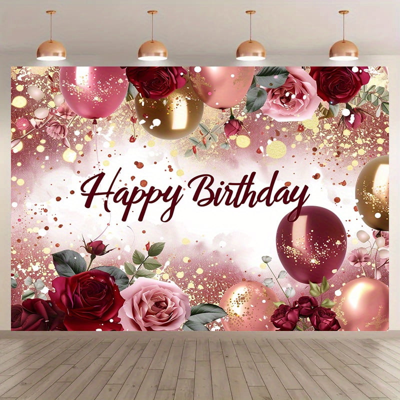 Red & Golden Polyester Birthday Backdrop Banner - Easy to Hang, Perfect ...