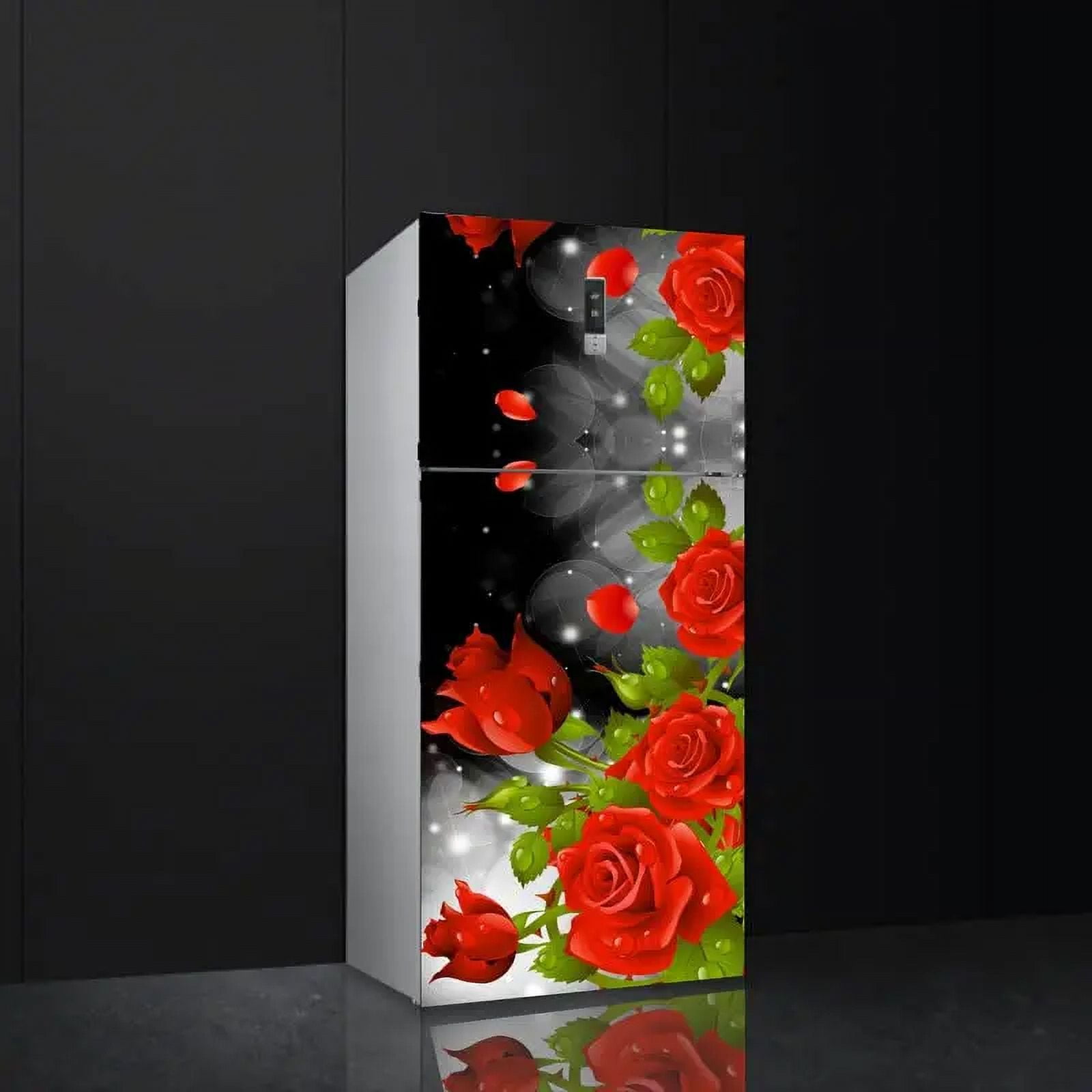 Red Golden Rose Fridge Sticker Romantic Flowers Refrigerator Stickers ...