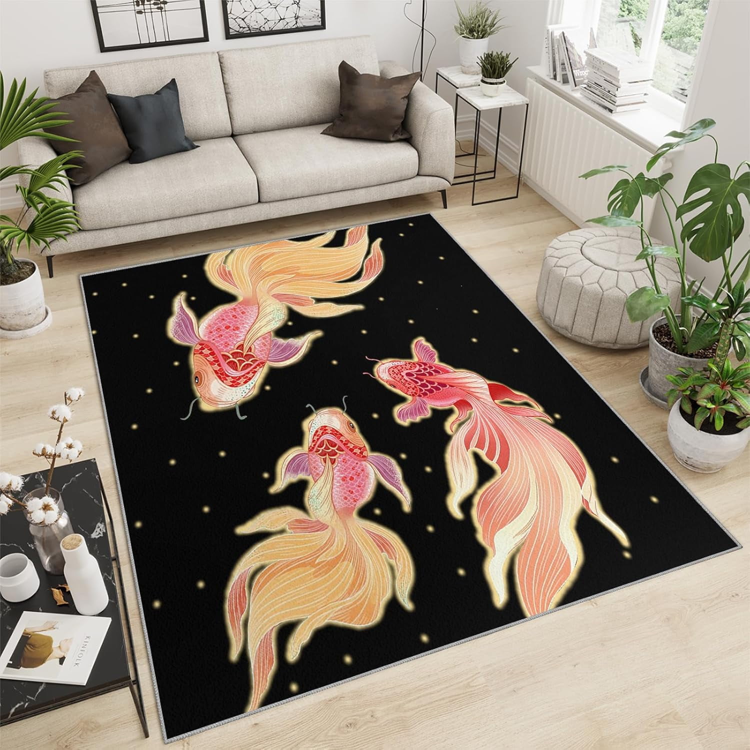 Red Goldfish Area Rugs Japanese Goldfish Koi Area Carpet 3D Fish Living ...