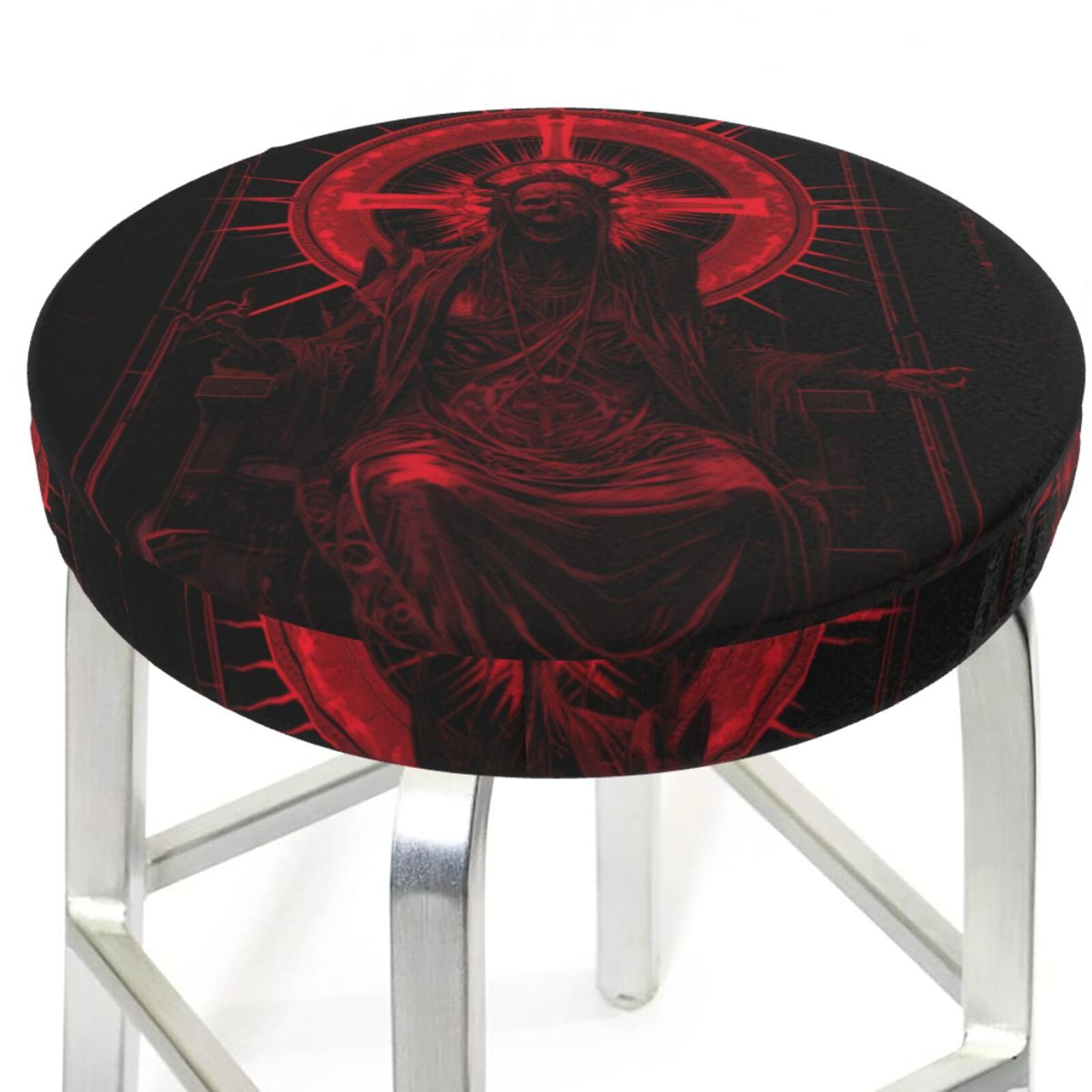 Red Gothic Skeleton Throne Bar Stool Covers - Stretch Round Seat Covers ...
