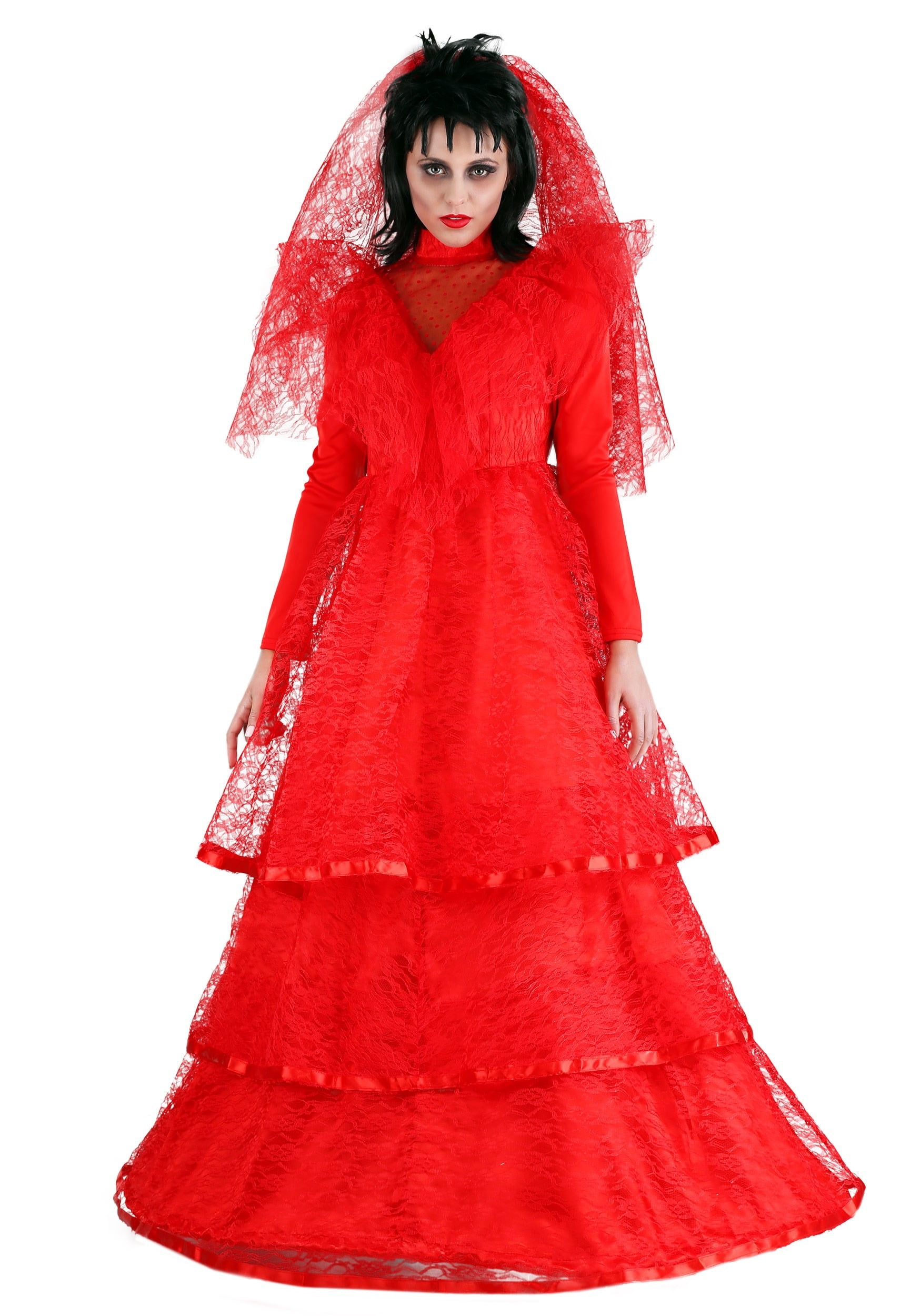 FUN Costumes, Plus Size Red Gothic Wedding Dress Costume, Satin Tulle ...