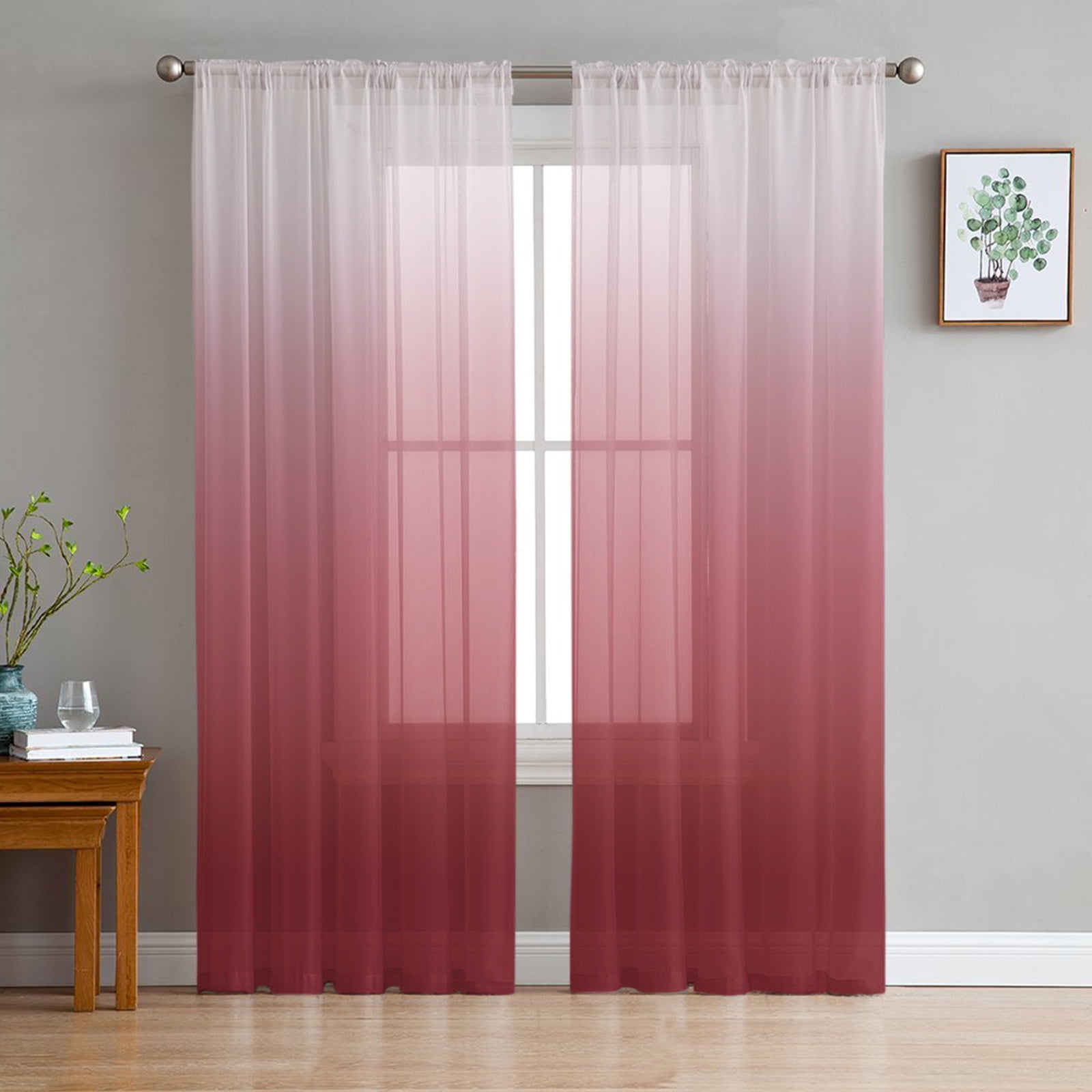 Red Gradient Chiffon Sheer Curtains For Living Room Bedroom Kitchen ...