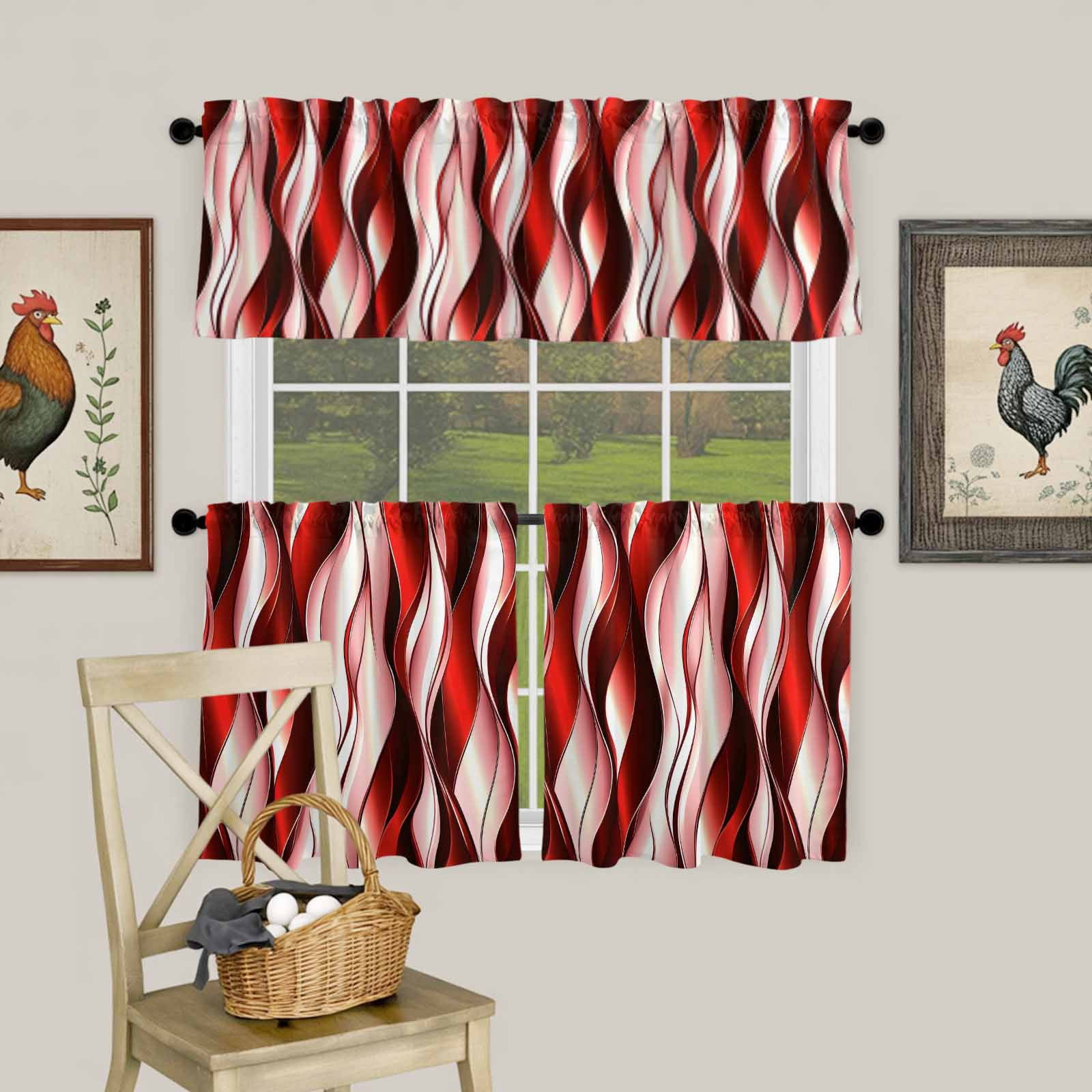 Red Gradient Color Block Curtain Tier and Valance Set 3 Piece ...