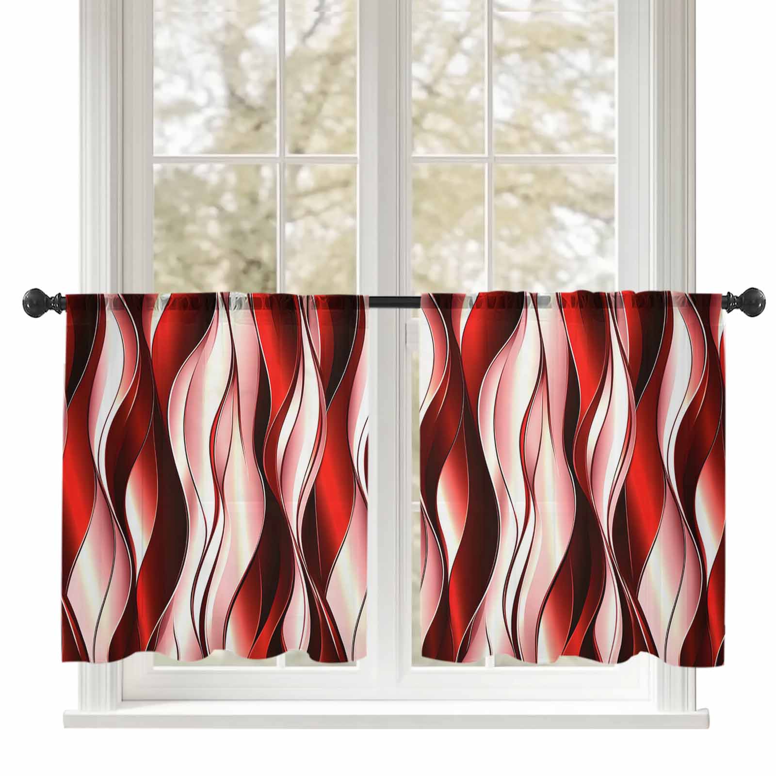 Red Gradient Line Sheer Curtains 54 inches Long, Abstract Twist Modern ...