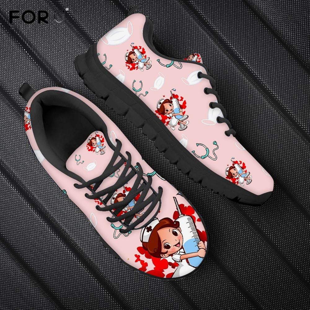 Red Gradient Nursing Shoes for Women Mesh Lace Up Flats Sneakers ...