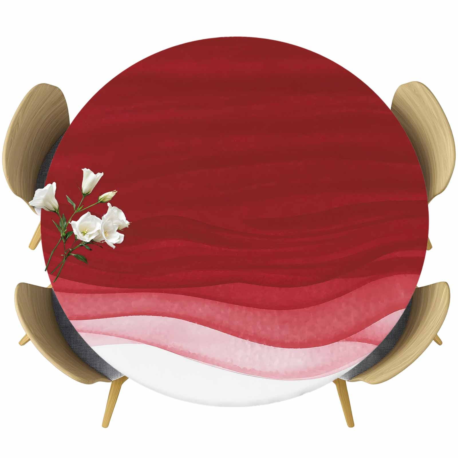 Red Gradient Round Fitted Tablecloth with Elastic Edge, Watercolor ...