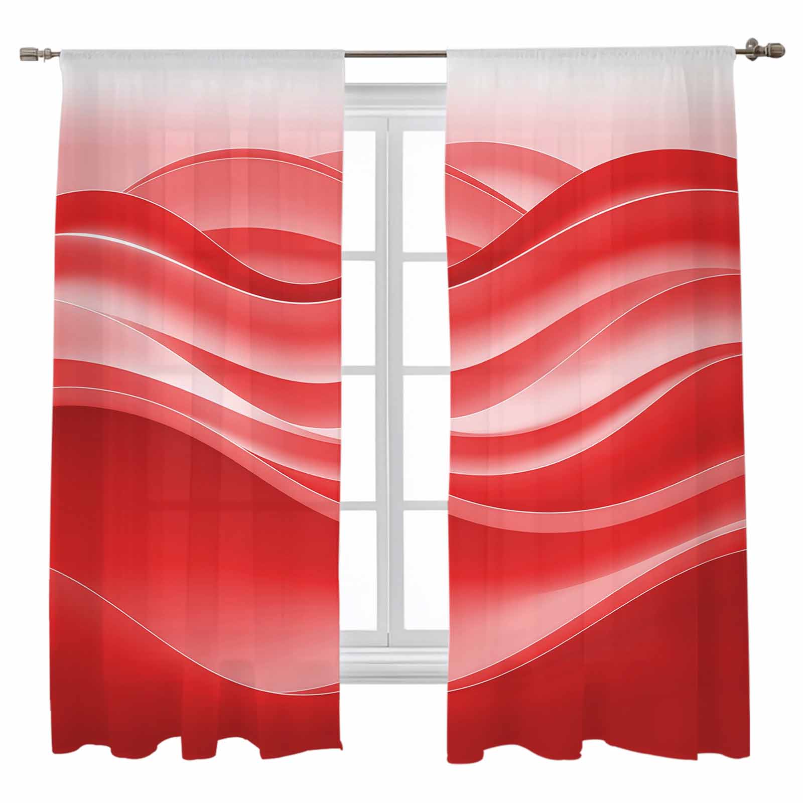 Red Gradient Sheer Curtains 63 inches Long, Fluid Wave Art Abstract ...