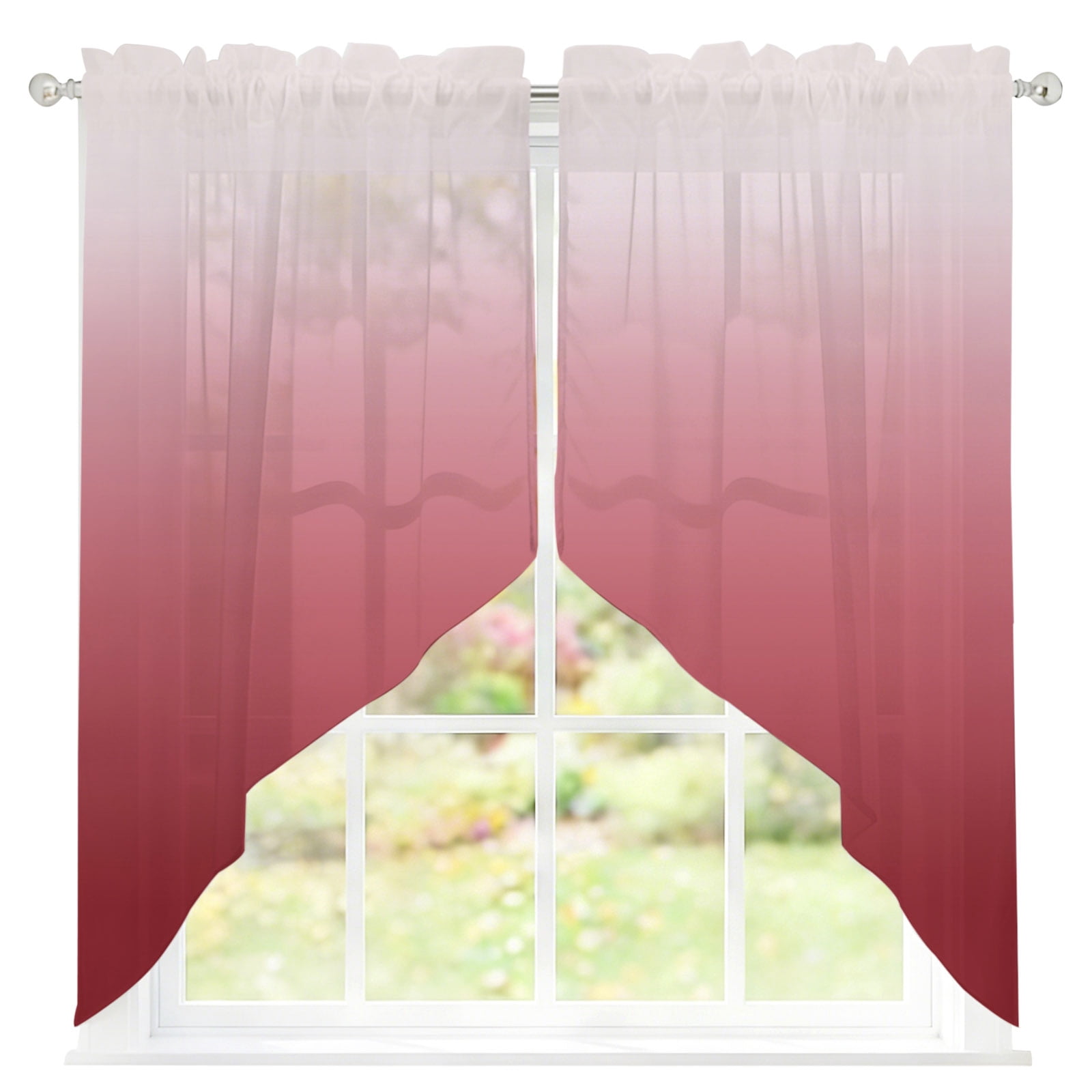 Red Gradient Sheer Curtains Swag Valances for Windows Rod Pocket Swag ...