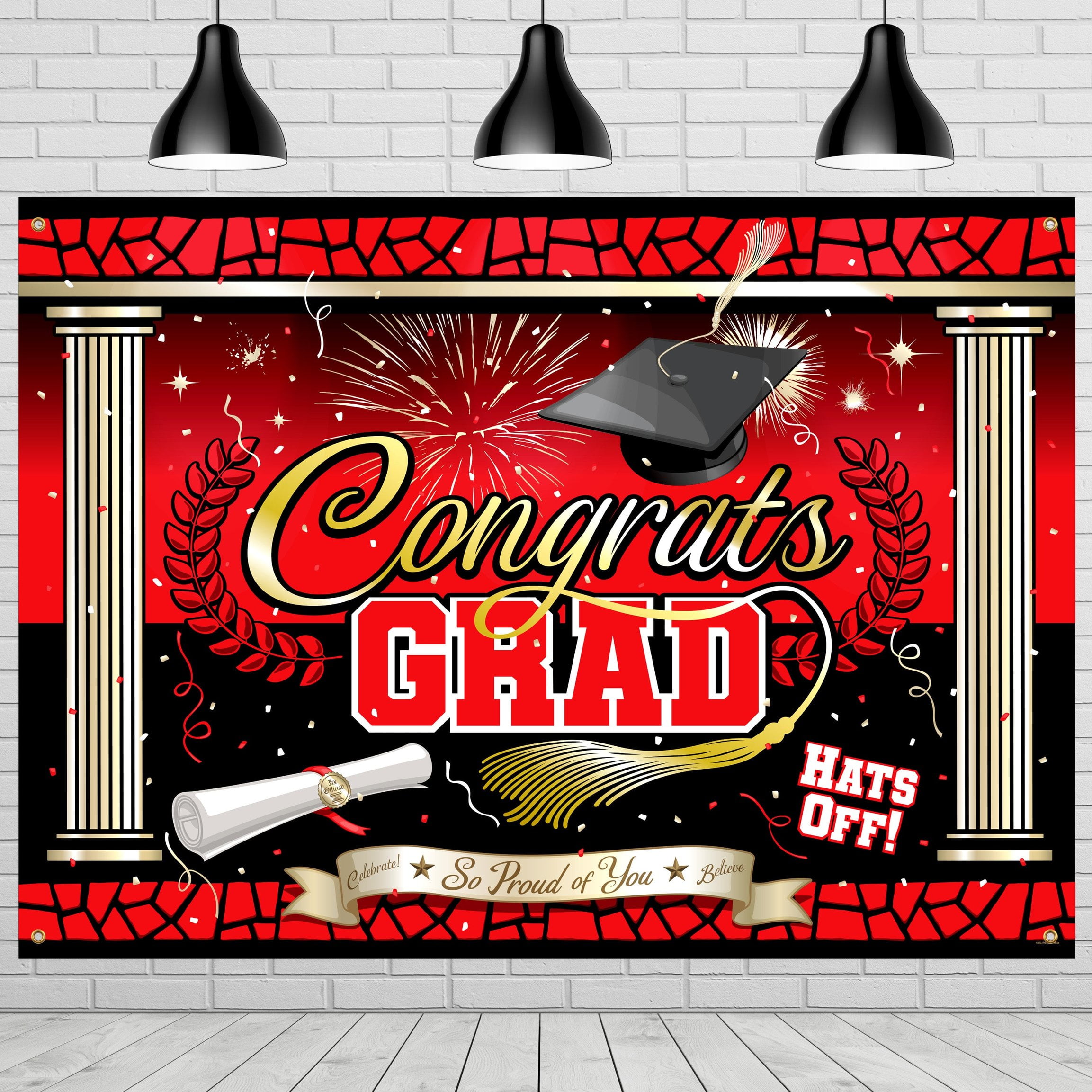Red Graduation Backdrop - Red Graduation Party Supplies - Walmart.com