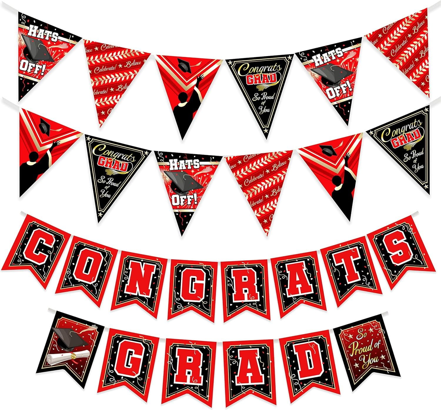 Red Graduation Banner & Pennants Kit - Red Graduation Party Decorations ...