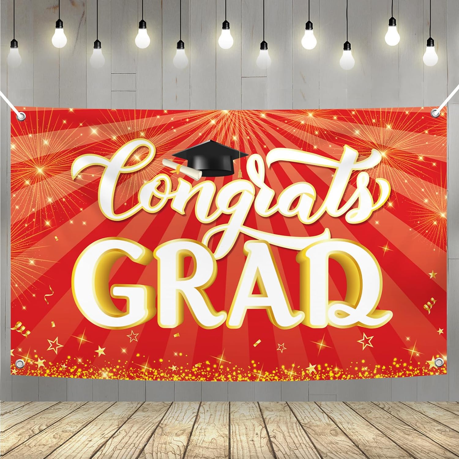 Red Graduation Banner, Red and White Graduation Decorations, Congrats ...